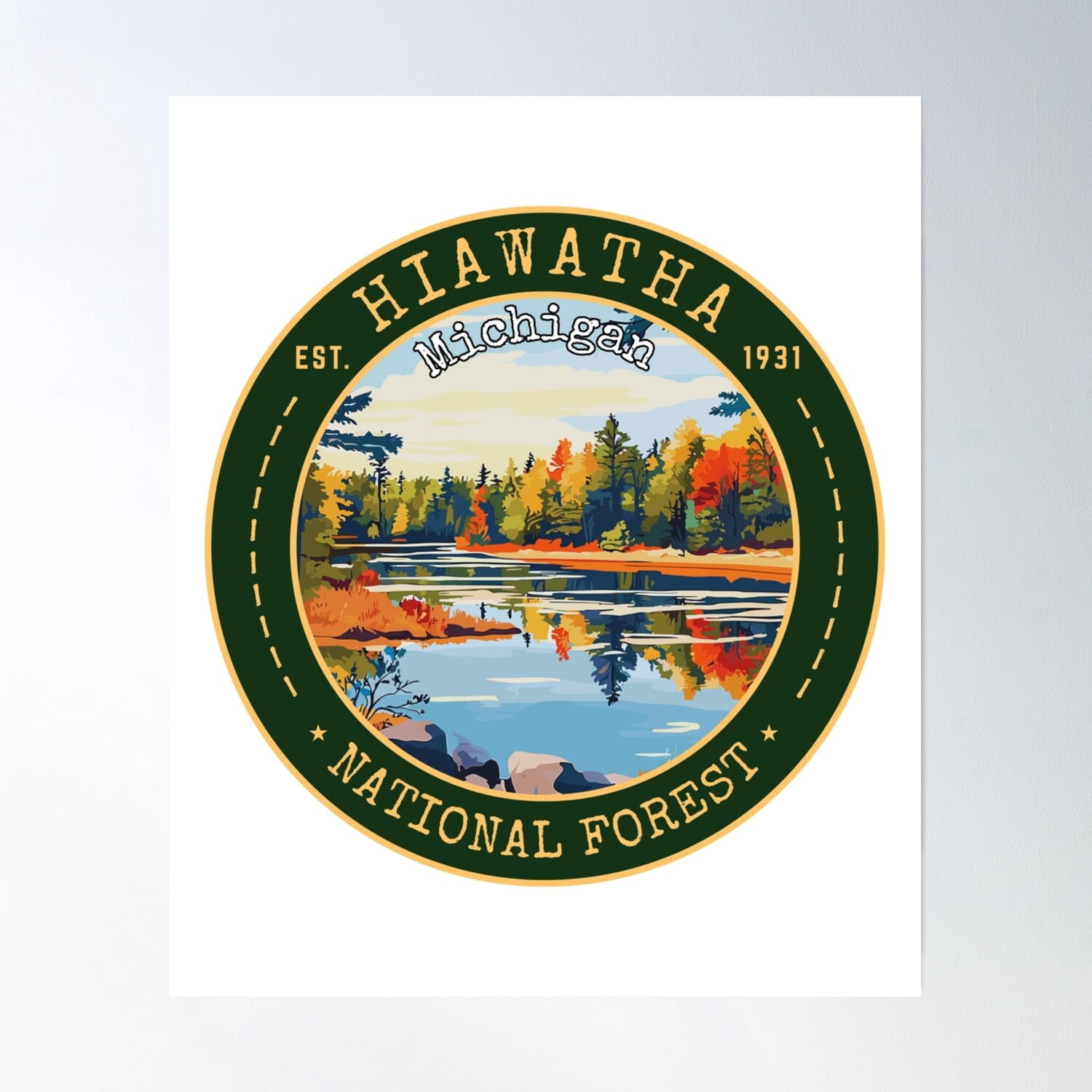 Hiawatha National Forest In Michigan, Usa Vintage Travel Art Emblem ...