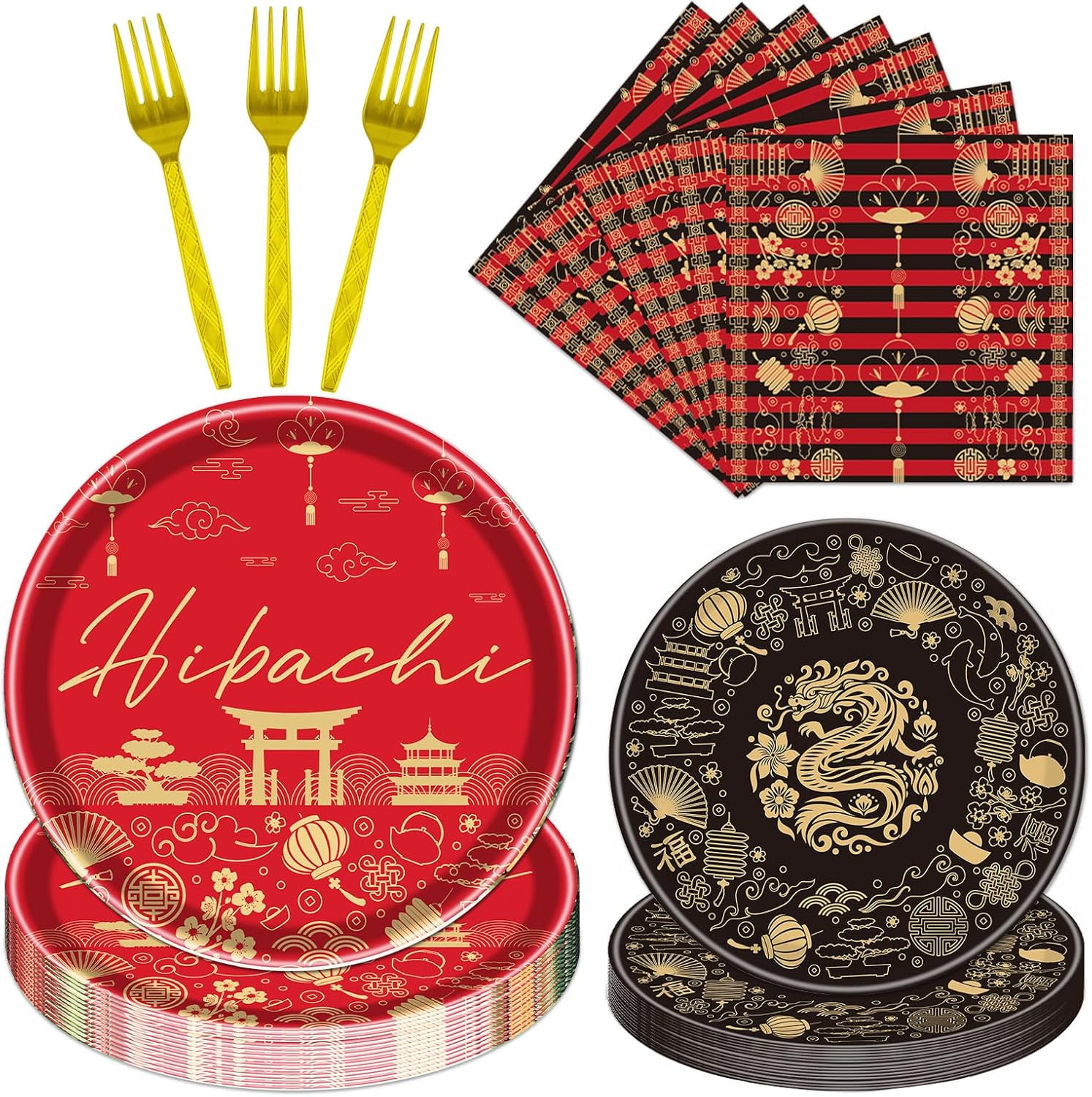 Hibachi Party Tableware Decorations, 96PCS Disposable Paper Plate ...