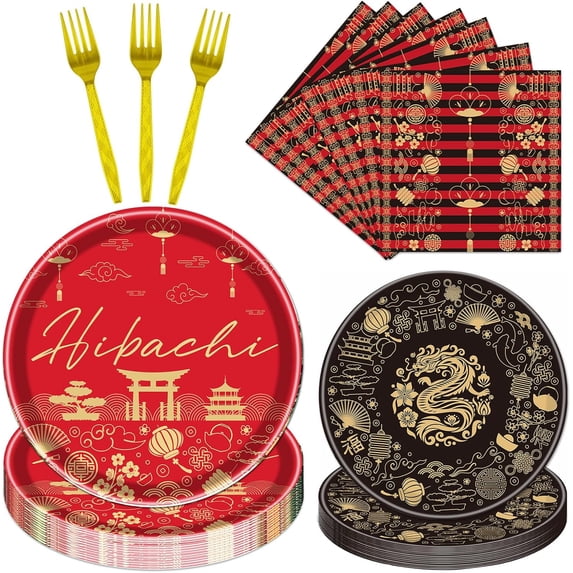 Hibachi Party Tableware Decorations, 96PCS Disposable Paper Plate ...