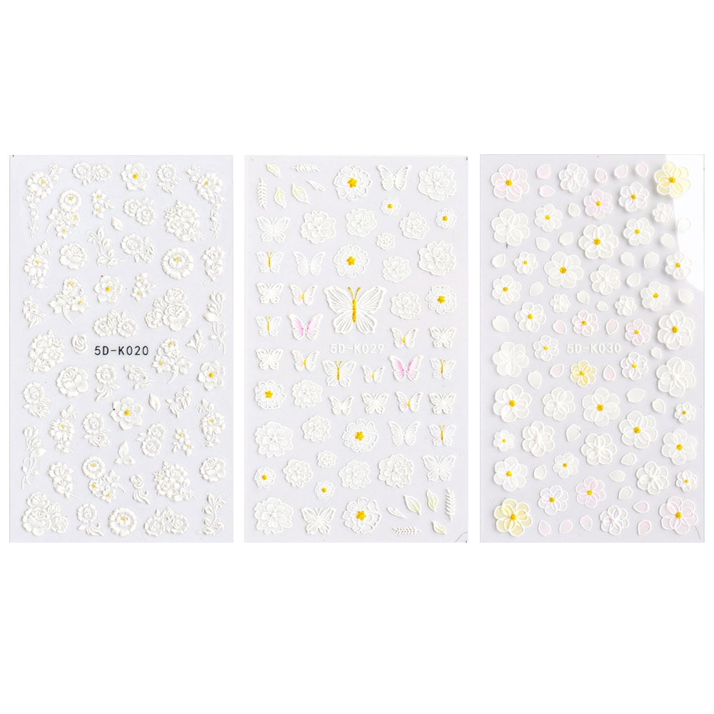 Hibalala 5D Stereoscopic Embossed Nail Art Stickers Nail Designs for ...