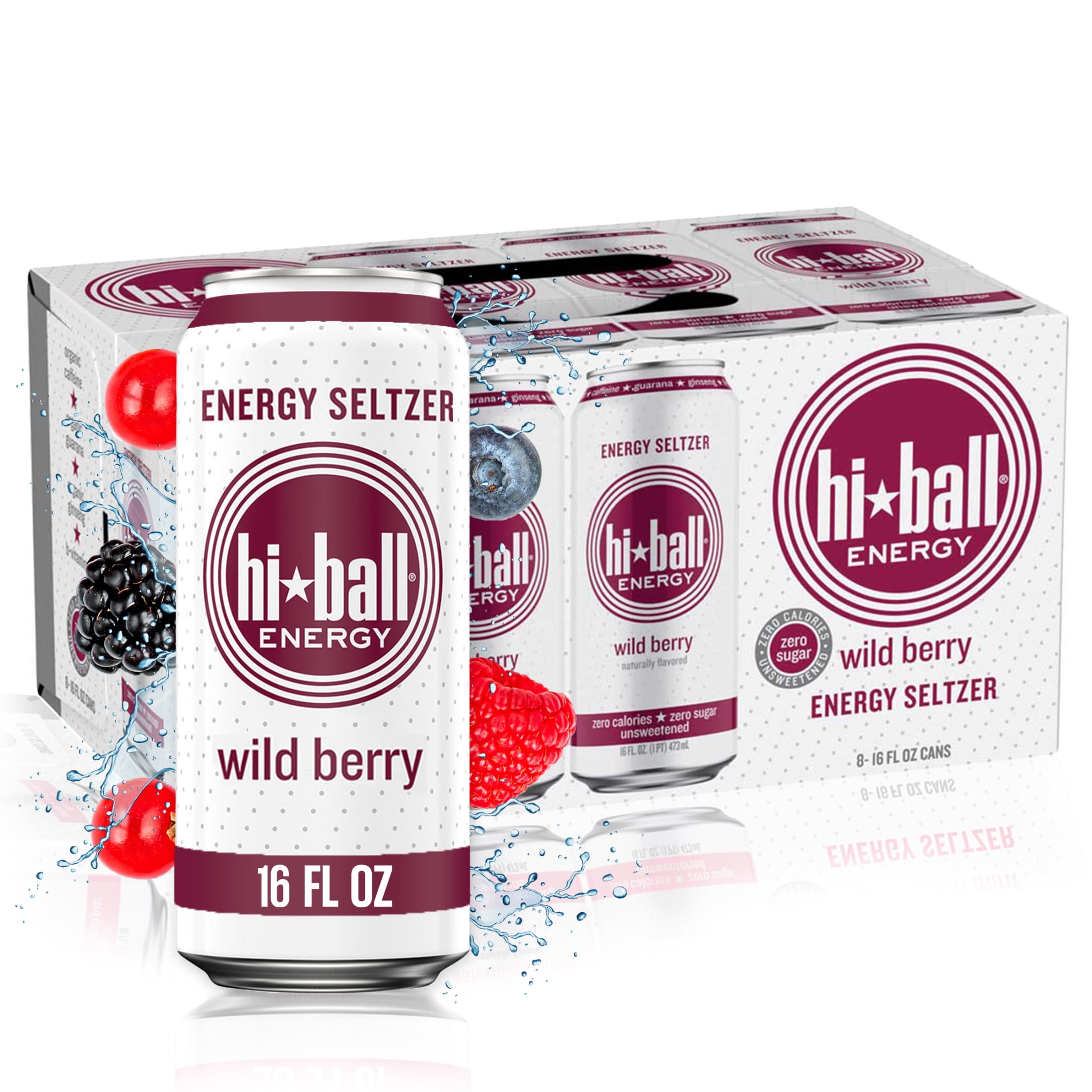Hiball Energy Wild Berry Sparkling Energy Water, Zero Sugar and Zero Calorie Energy Drink, 16 ...