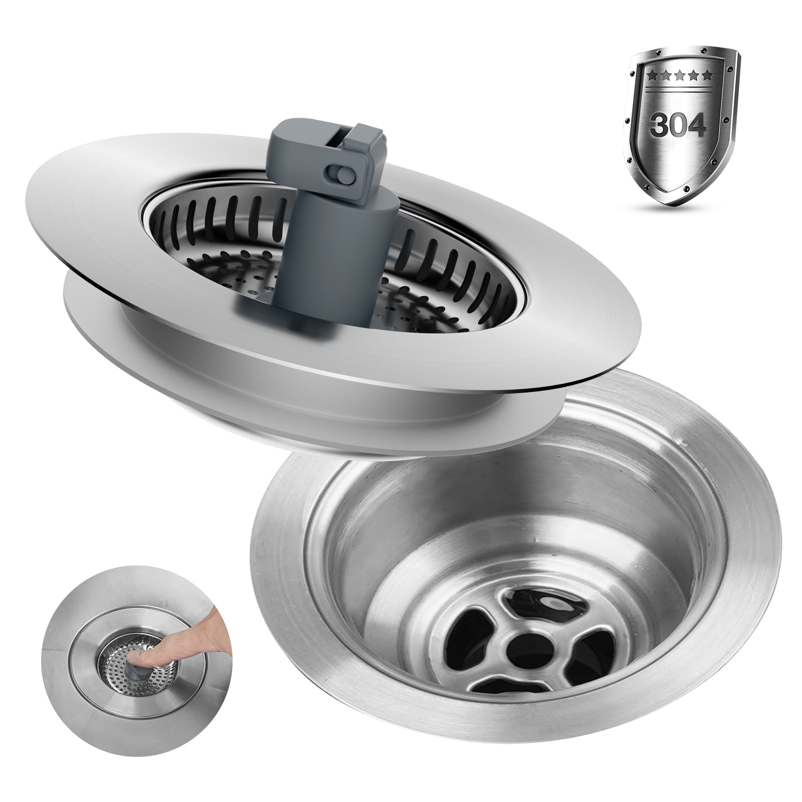 Hibbent 3-in-1 Kitchen Sink Drain Strainer Stopper , Stainless Steel ...