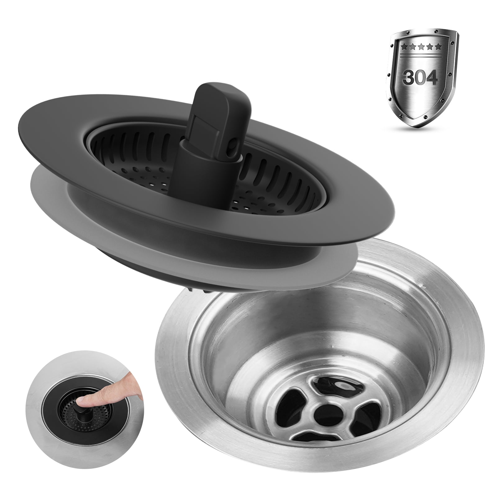 Hibbent 3-in-1 Kitchen Sink Drain Strainer & Stopper Combo - Stainless ...