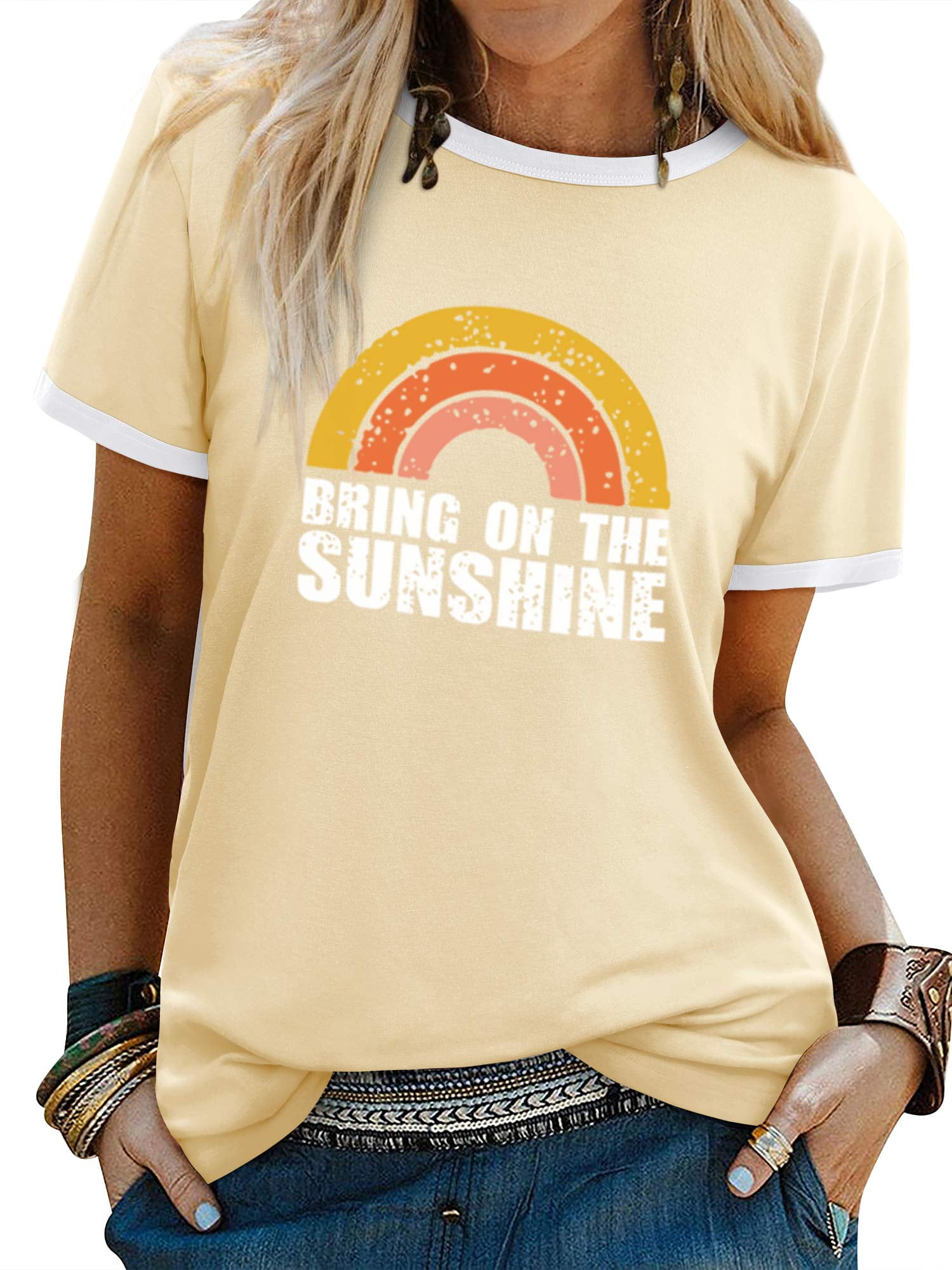 Hibeli Women Bring On The Sunshine Print Tee Shirt Letters Ptinted T ...