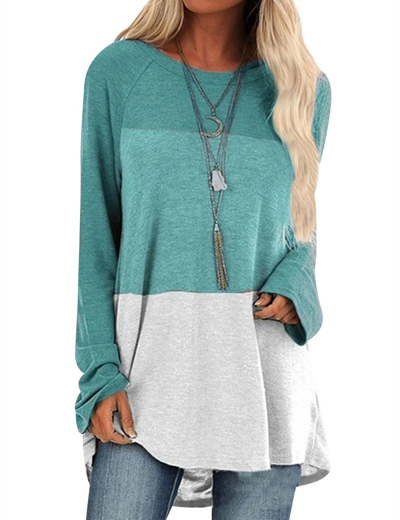 Hubery Women Casual Tunic Tops, Contrast Color Block, Polyester Blended ...