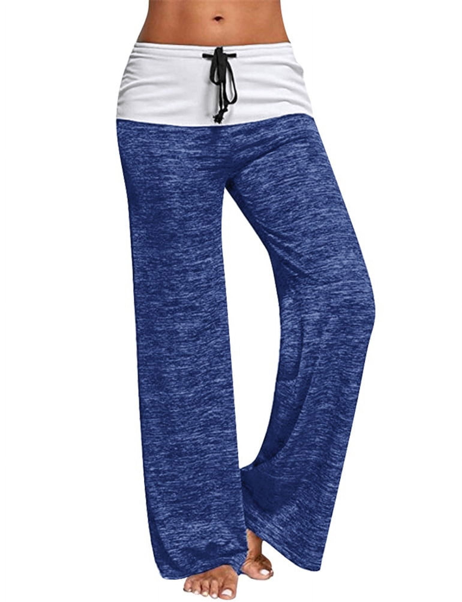 Hibeli Women Yoga Pants Contrast Color Drawstring Elastic High Waist ...