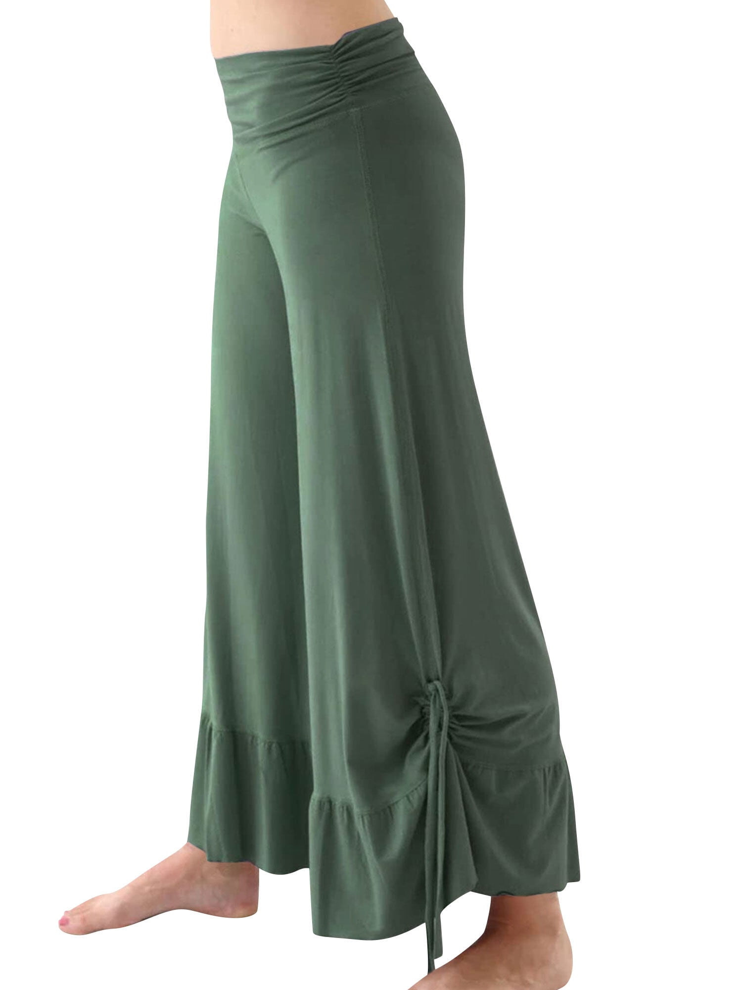 Hibeli Women's Adjustable Drawstring Ruffled Hem Flowy Yoga Pants ...