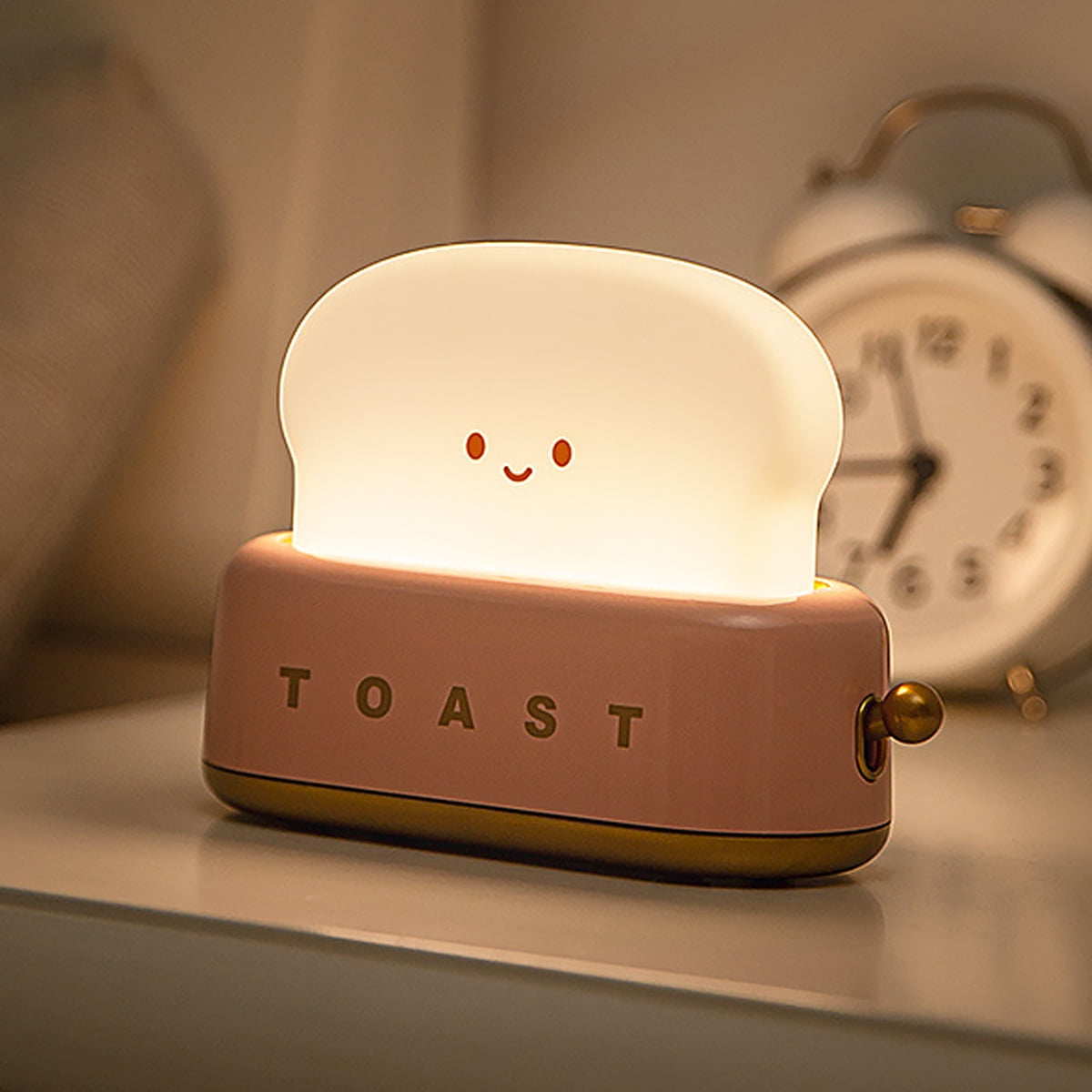 Hibibud Cute Desk Decor Toaster Lamp,Rechargeable Small Lamp with Smile ...