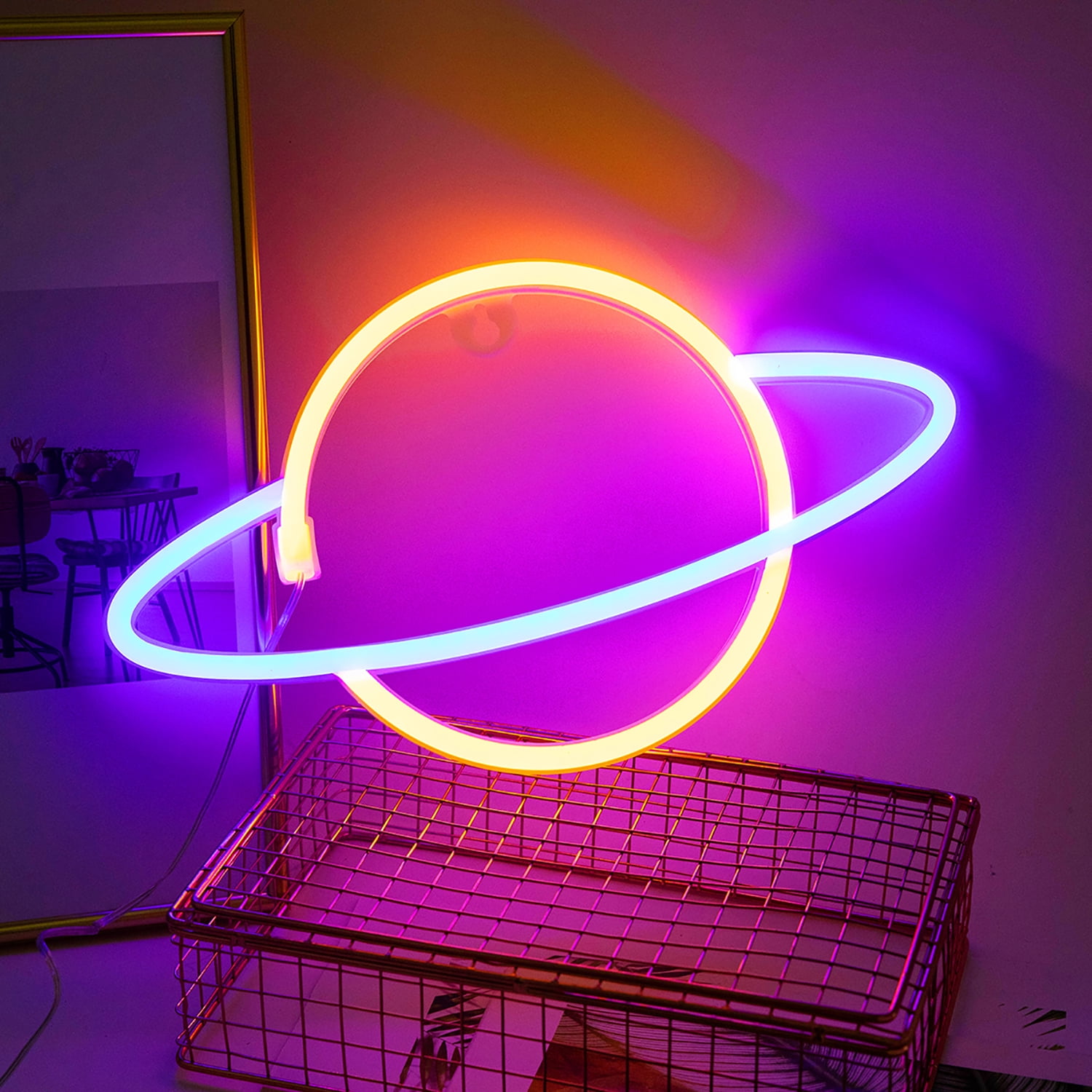 HIBIBUD Planet Neon Light Signs,Yellow*Blue LED Neon Sign,Neon Lamp ...
