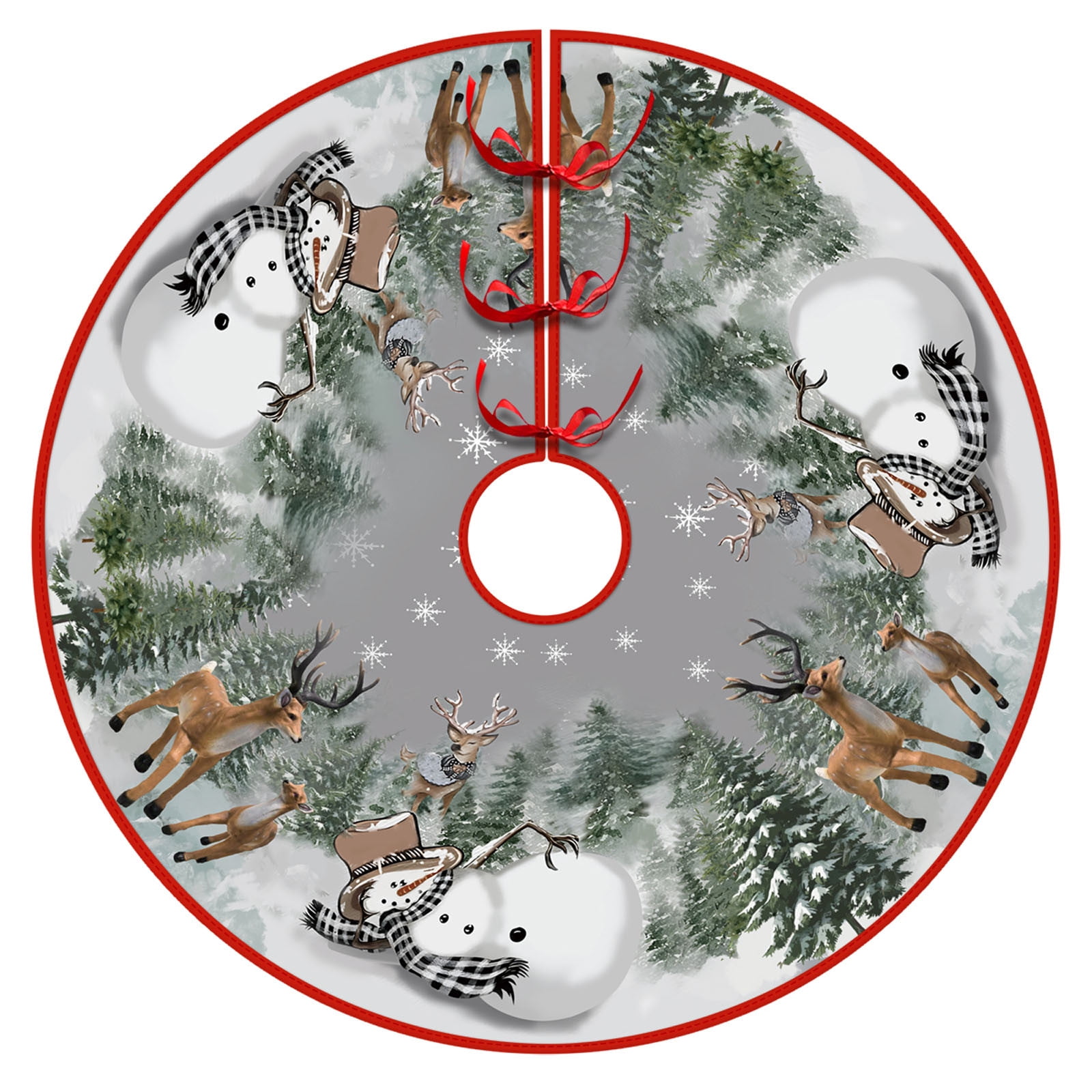 Hibiscsu 48 Inch Christmas Tree Skirt,Snowman Reindeer Snowflake ...