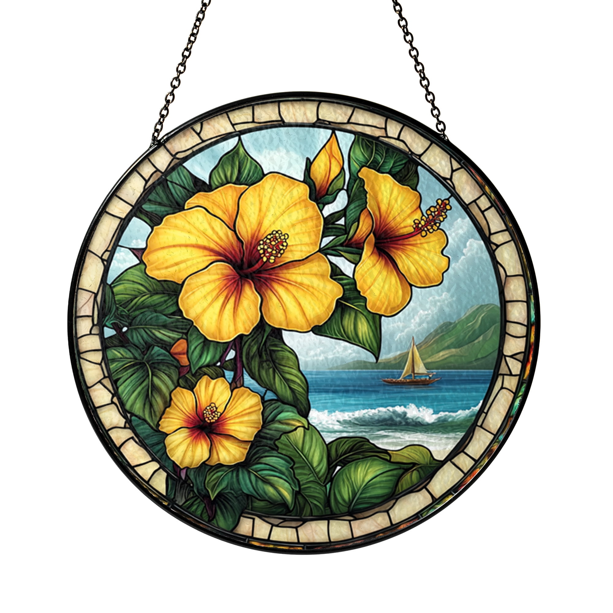Hibiscus Beach Scene Stained Glass Suncatcher – Window Decor - Walmart.com