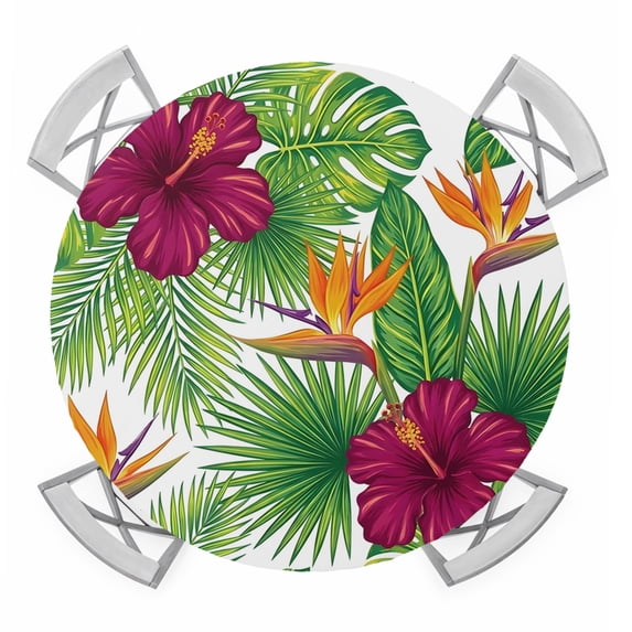 Hibiscus Bird of Paradise Round Table Cover, Boho Floral Tropical ...
