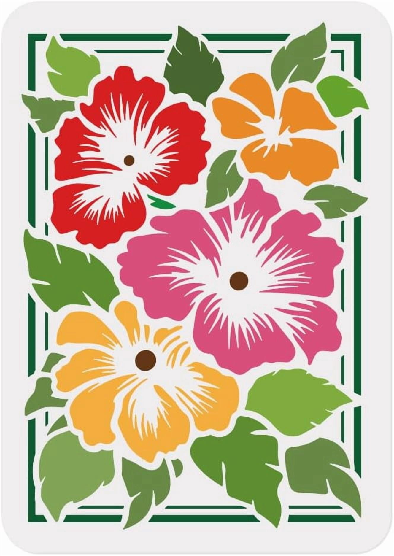 Hibiscus Blooming Flower Wall Stencil DIY for Painting 11.69”x8.27 ...
