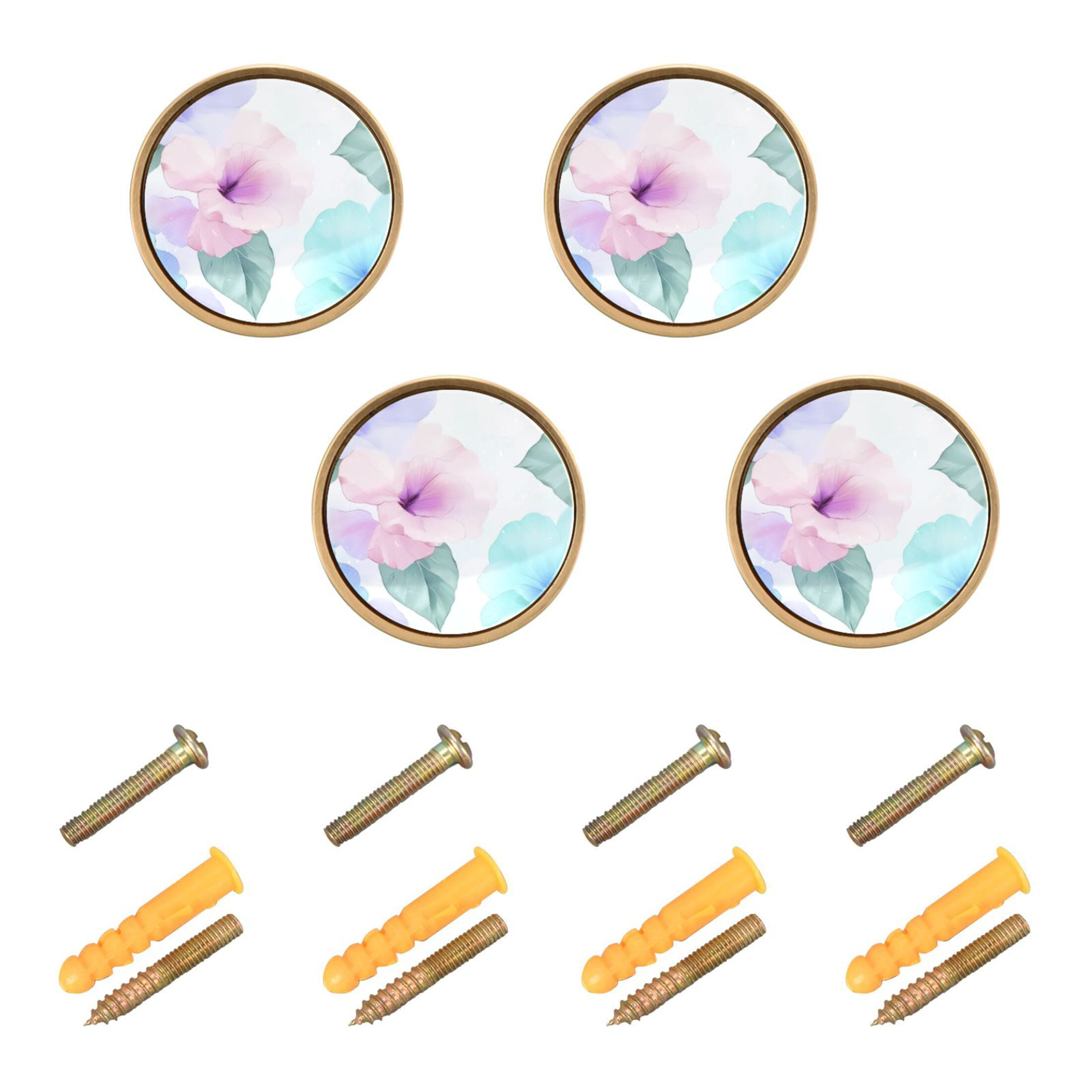 Hibiscus Blooms Cabinet Furniture Knobs Drawer Metal Pulls 1.26in Acrylic Zinc Alloy Dual Screw ...