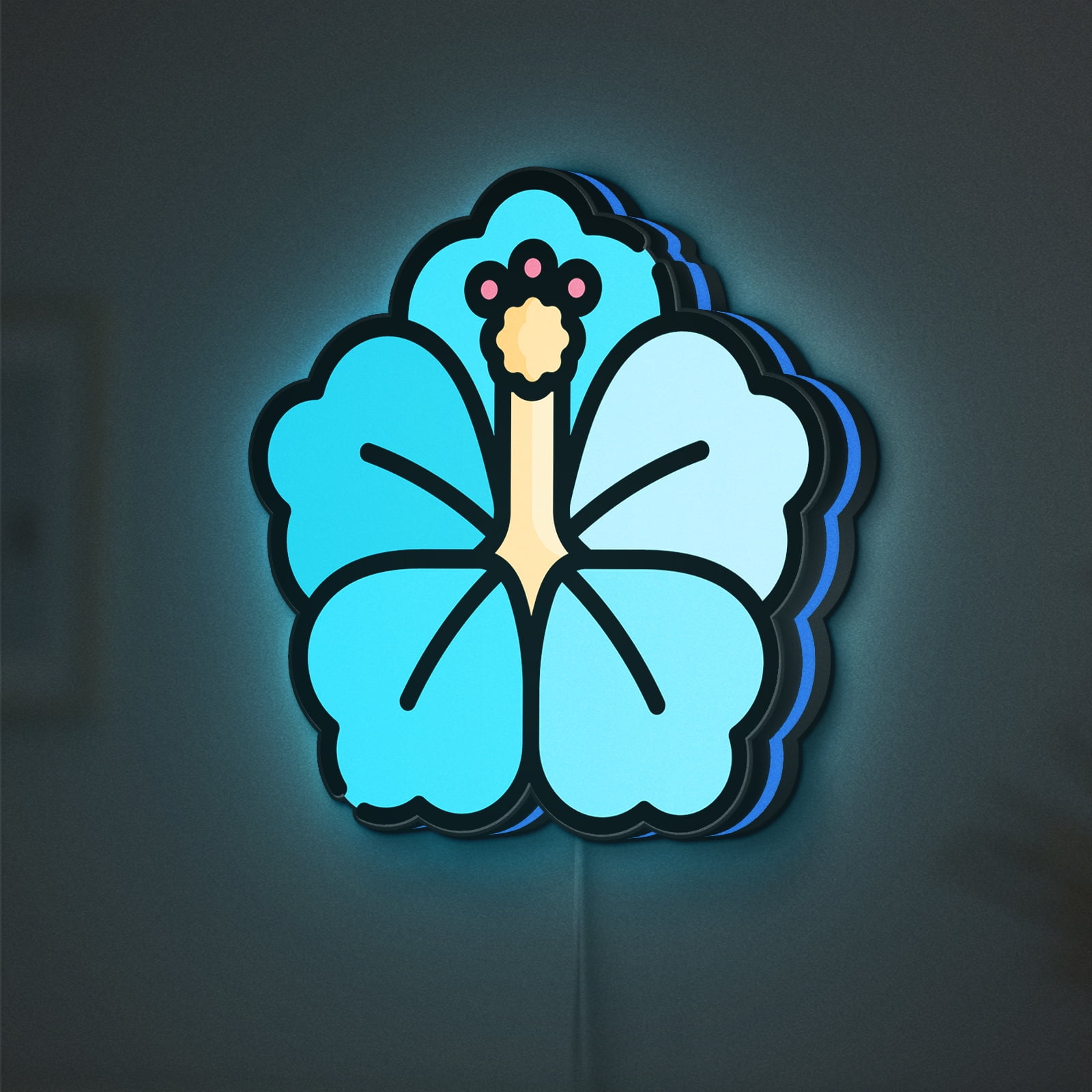 Hibiscus Blue LED Lightbox - Tropical Garden Flower Decor, Custom Led ...