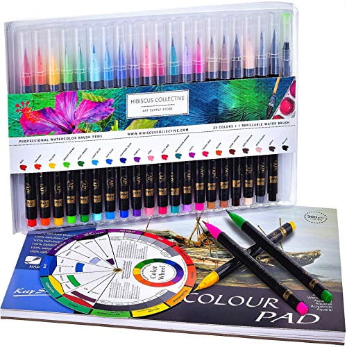 Hibiscus Collective Watercolor Brush Pens | 20 Colors | Watercolor Pad ...