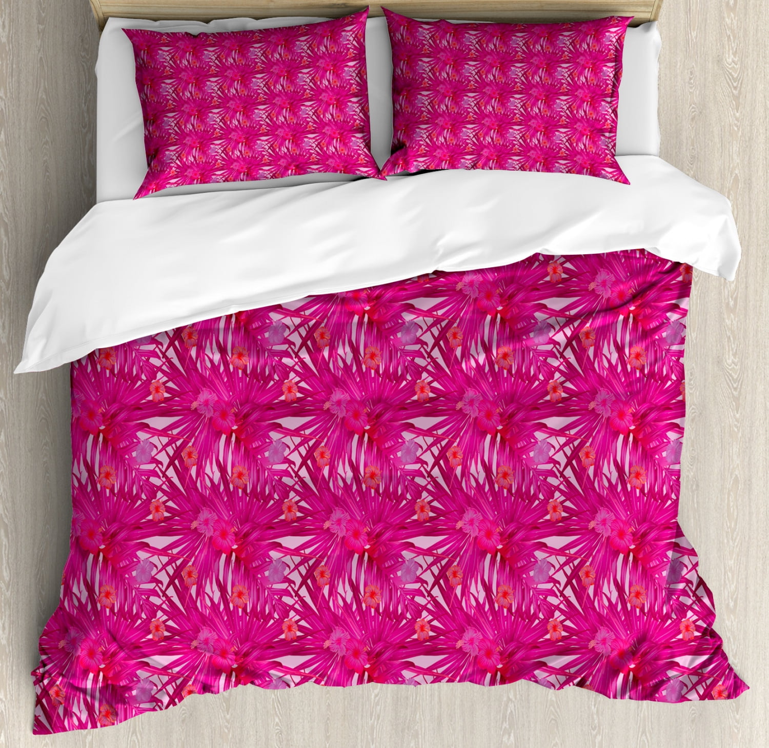 Hibiscus Duvet Cover Set, Summer Concept Pattern of Tropical Flowers ...