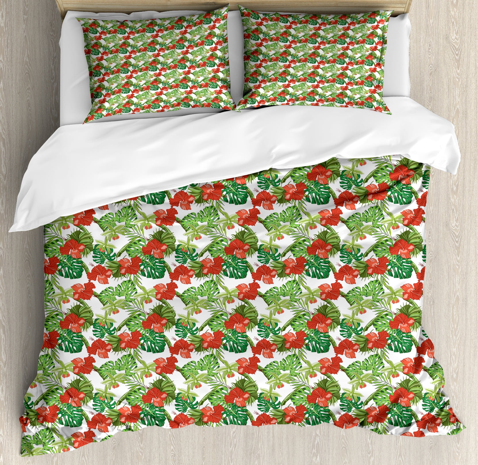 Hibiscus Duvet Cover Set, Tropical Layout of Endemic Flowers and Botany ...