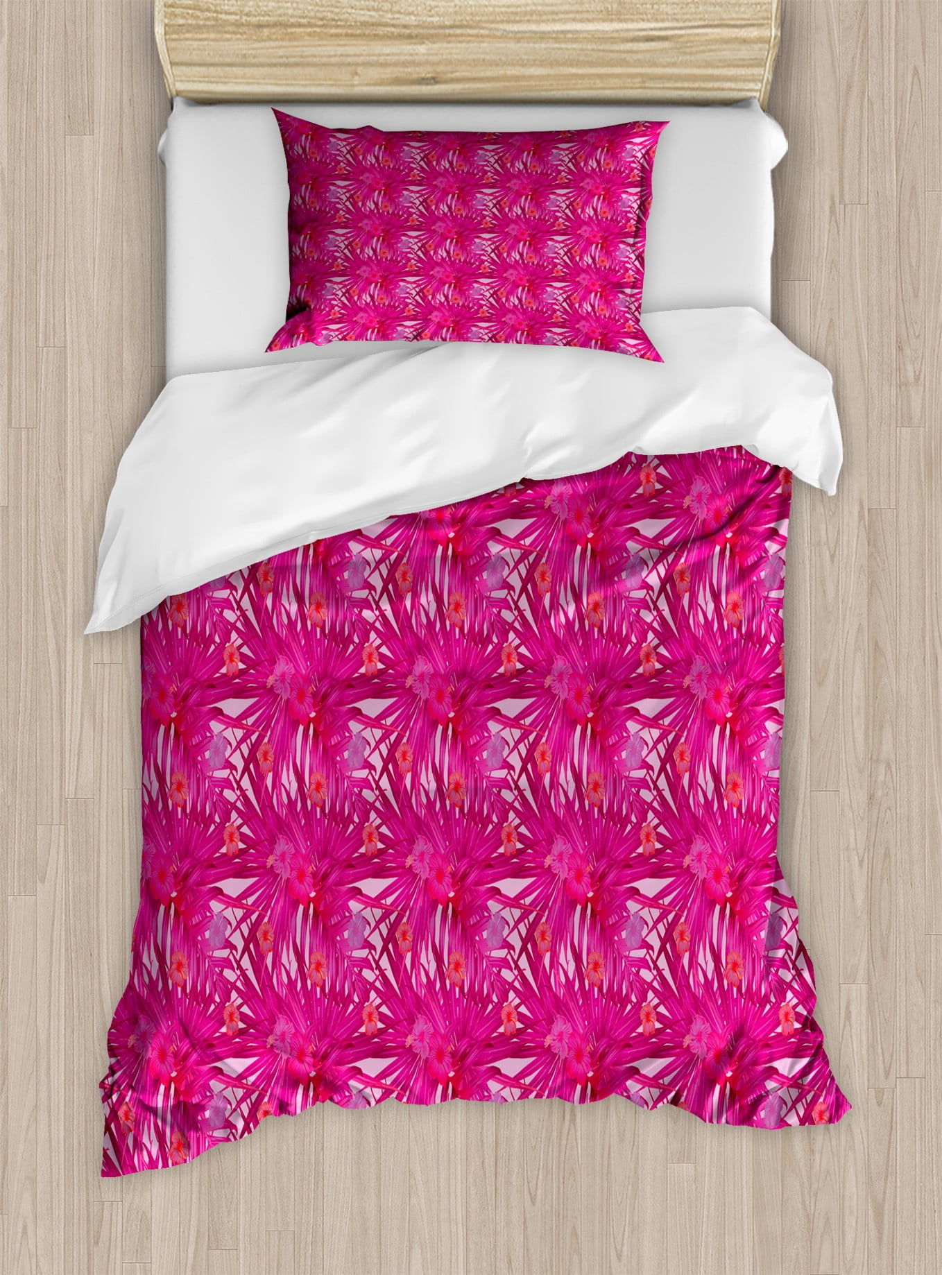 Hibiscus Duvet Cover Sets, Summer Concept Pattern of Tropical Flowers ...