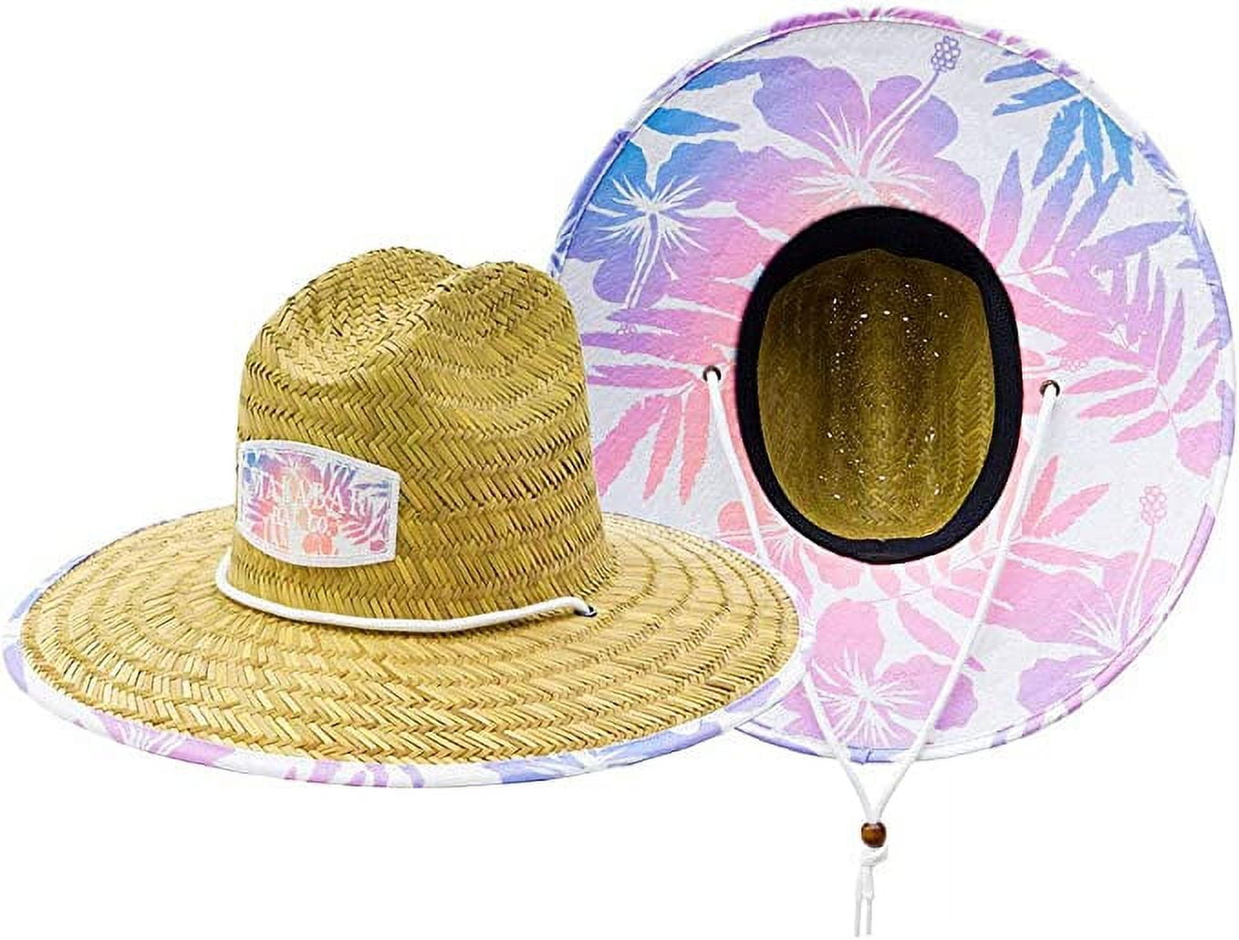 Hibiscus Fabric Pattern Print Straw Sunhat Men & Women, Lifeguard Hat ...