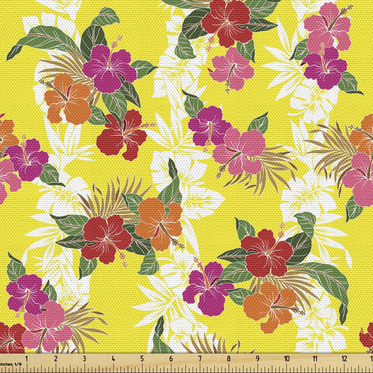 Ambesonne Hibiscus Fabric by the Yard Upholstery, Tropical Flowers Art ...