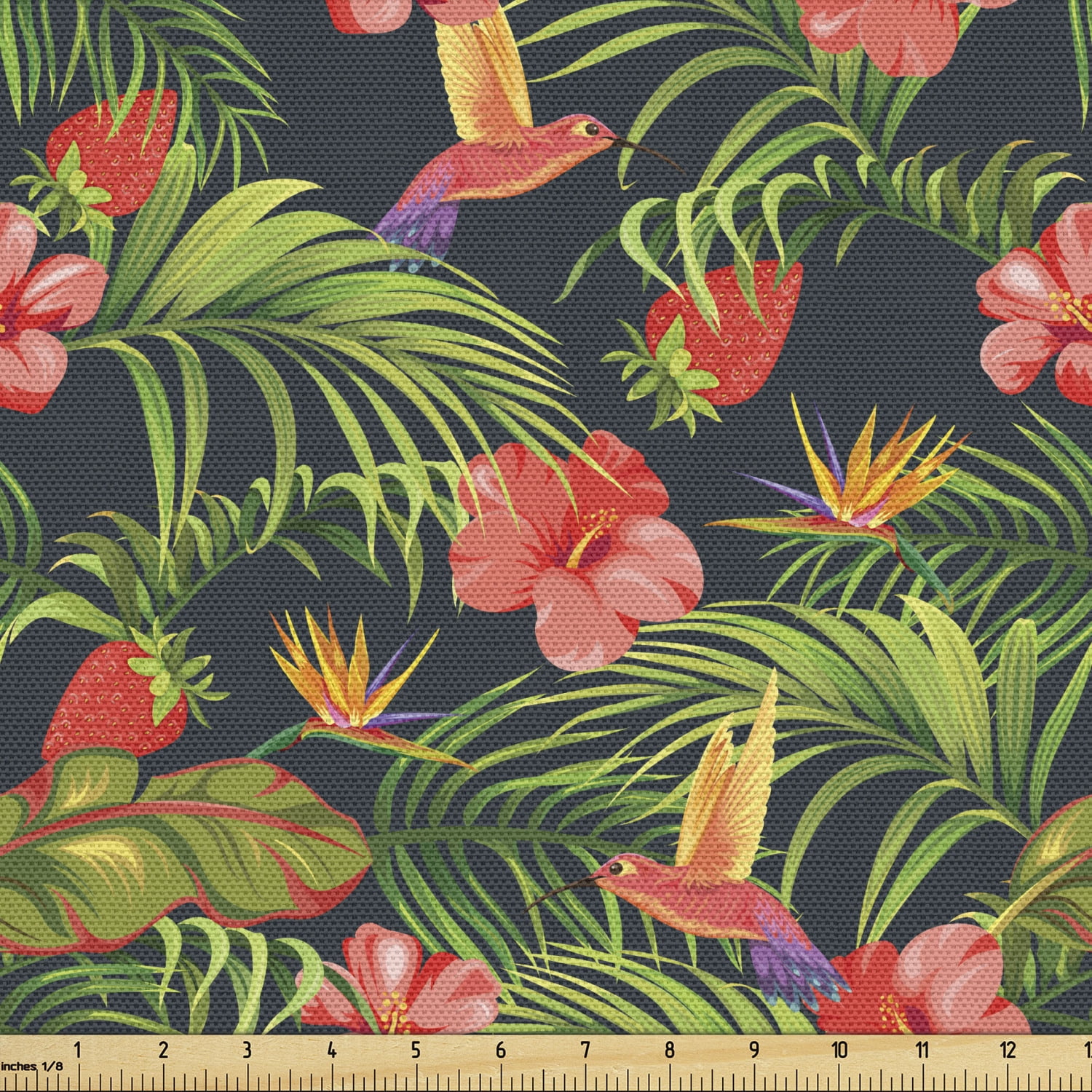 Hibiscus Fabric by the Yard Upholstery, Palm and Banana Leaves ...