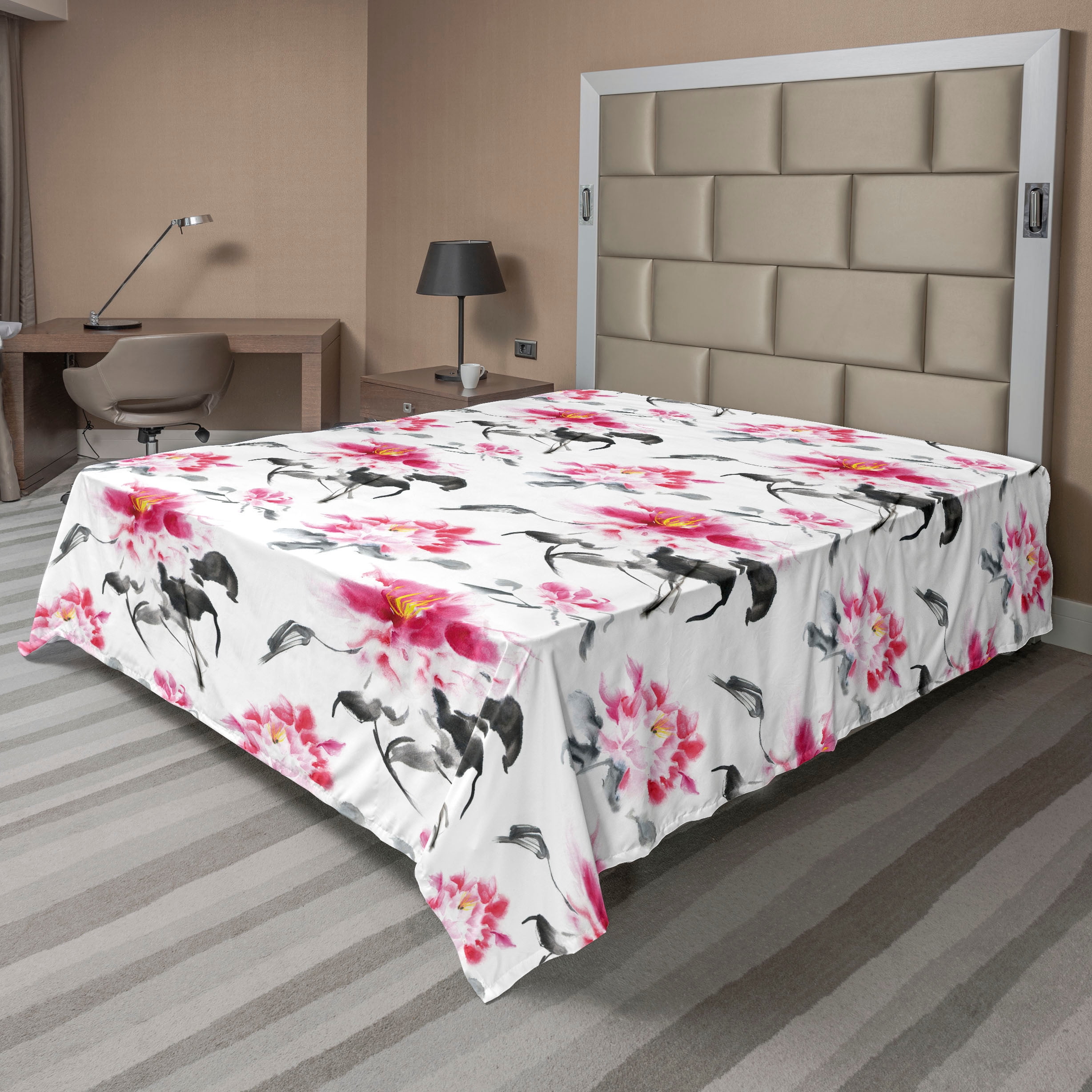 Ambesonne Hibiscus Flat Bedding Sheet Soft Top Sheet, Spring Asian ...