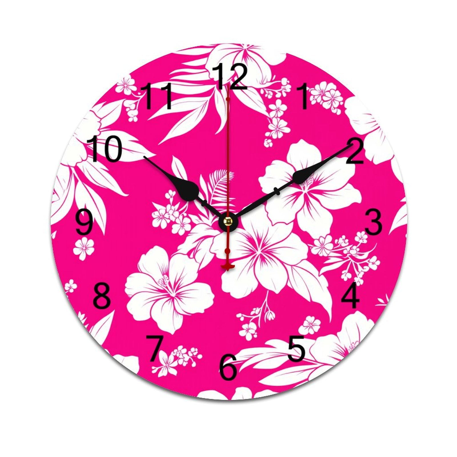 Hibiscus Floral Pink Pattern Bedroom Wall Clock Large Modern Kitchen ...