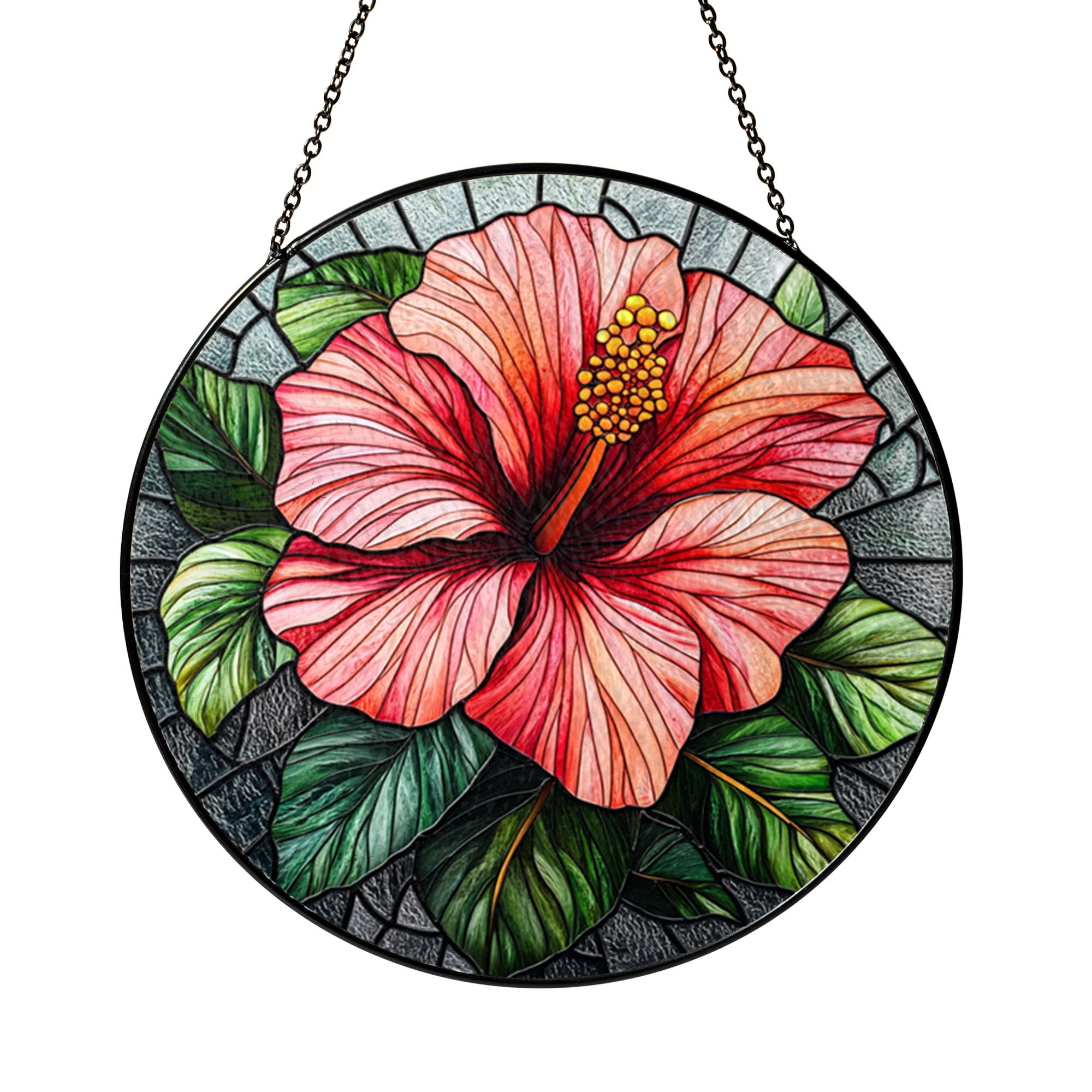 Hibiscus Floral Stained Glass Suncatcher – Tropical Botanical Window ...