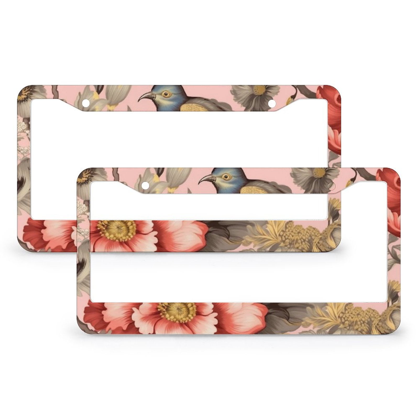 Hibiscus Flower Birds License Plate Frames 2 Pieces Spring Vintage Bird ...