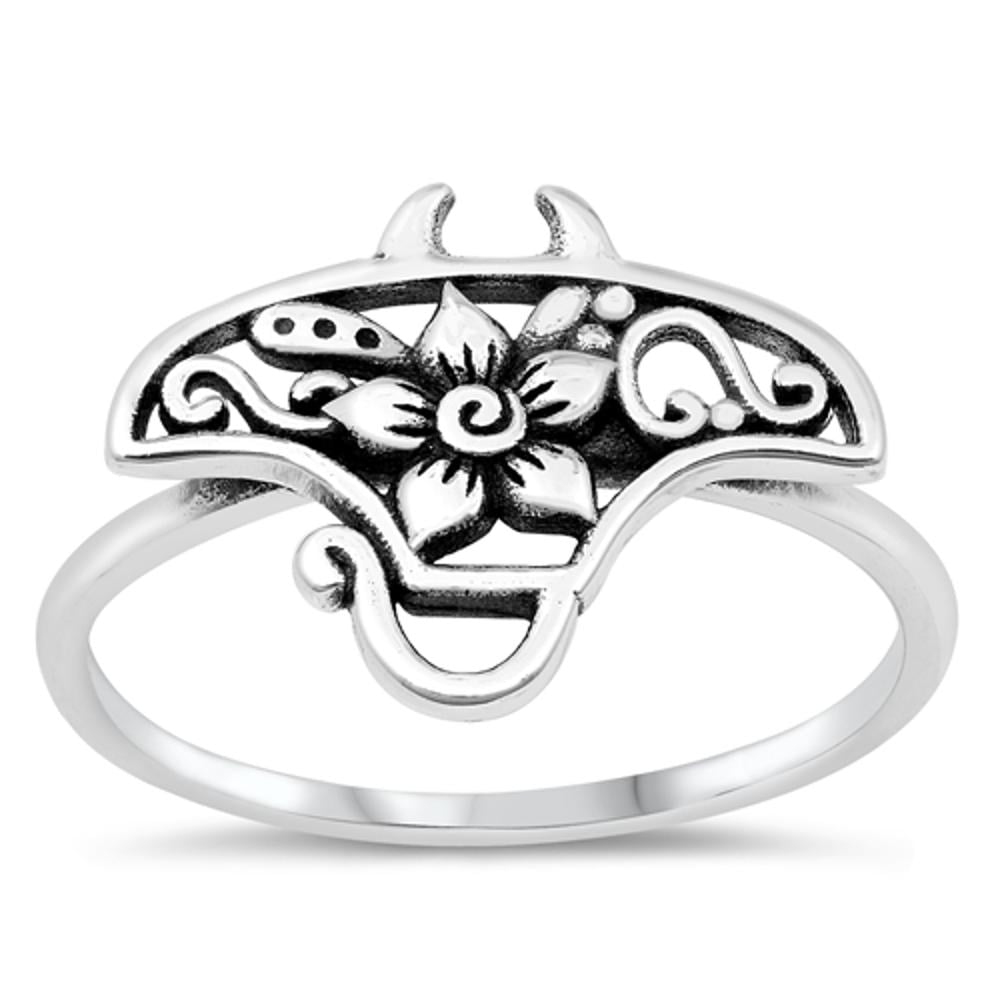Hibiscus Flower Hawaiian Sting Ray Ring .925 Sterling Silver Band ...