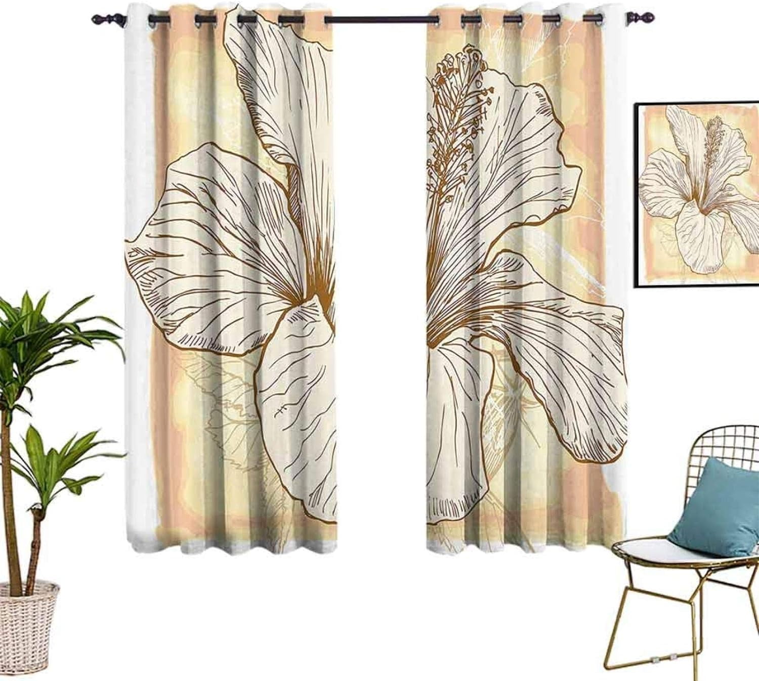 Hibiscus Flower Petals Blooms Blackout Pattern,Plant Floral 3D 2 Panels ...