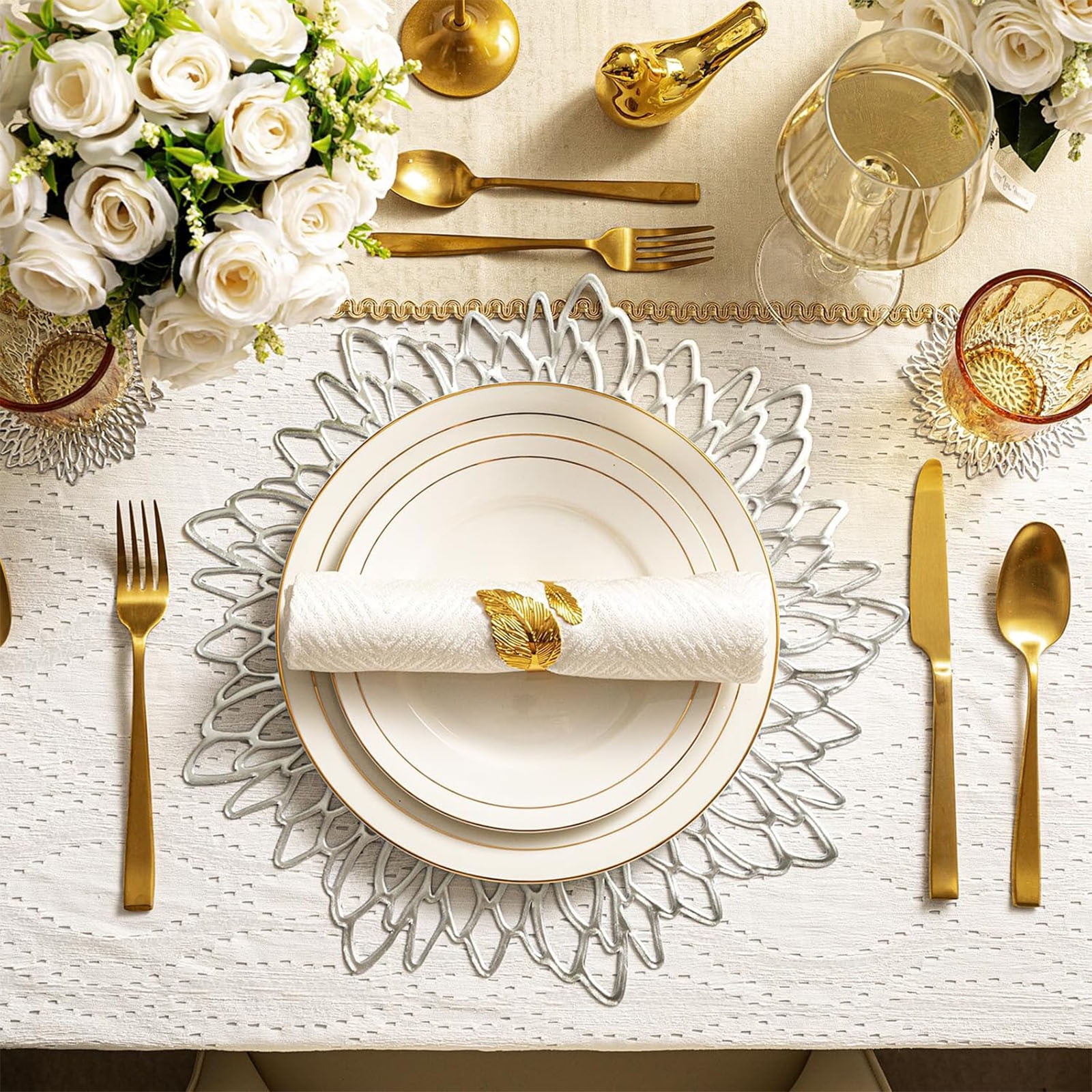Hibiscus Flower Placemat Hollow Gold Foil Place Mat Round Table Mat ...