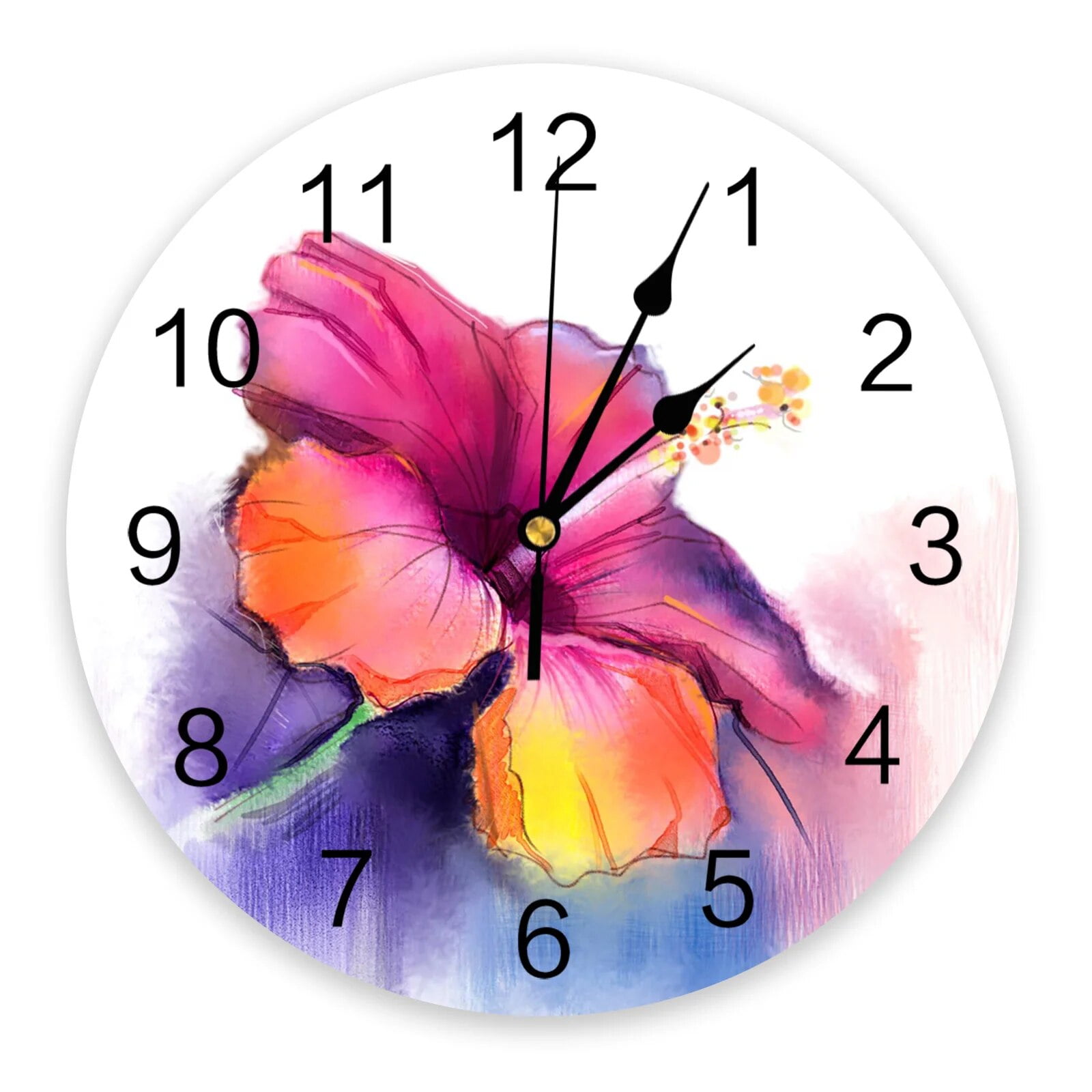 Hibiscus Flower Watercolor Flower PVC Wall Clock Modern Design Living ...