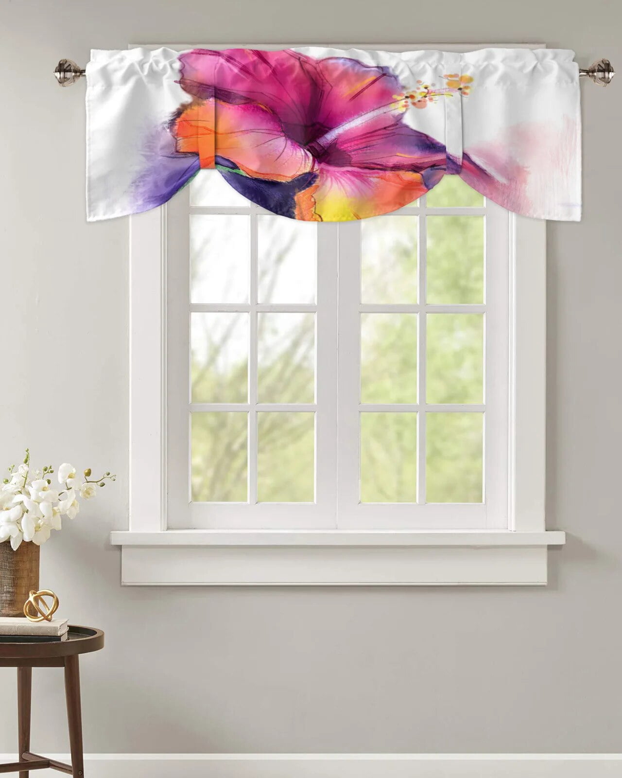 Hibiscus Flower Watercolor Flower Window Curtain Kitchen Cabinet Coffee ...