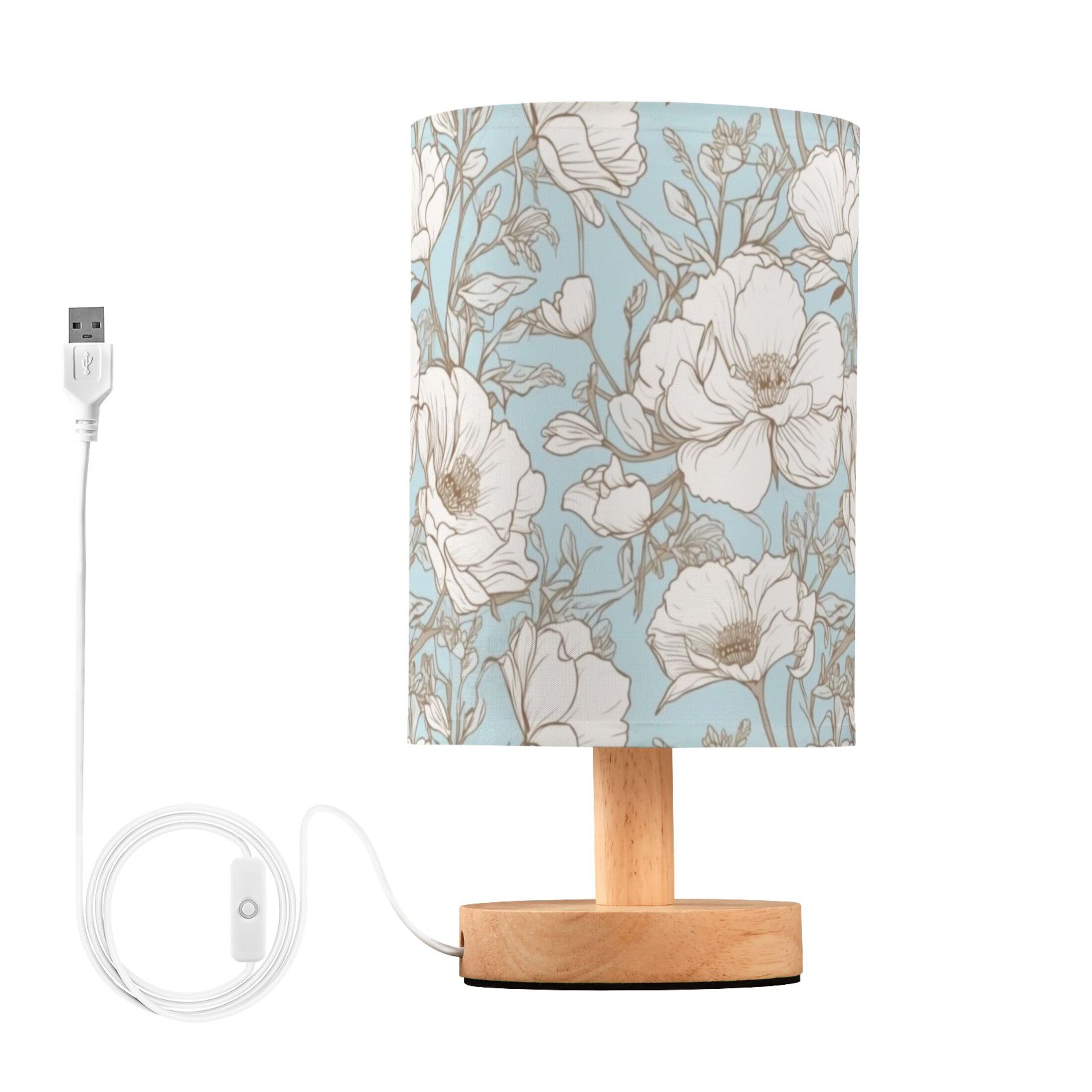 Hibiscus Flowers Bedside Table Lamp LED Warm Lights with USB Charging ...