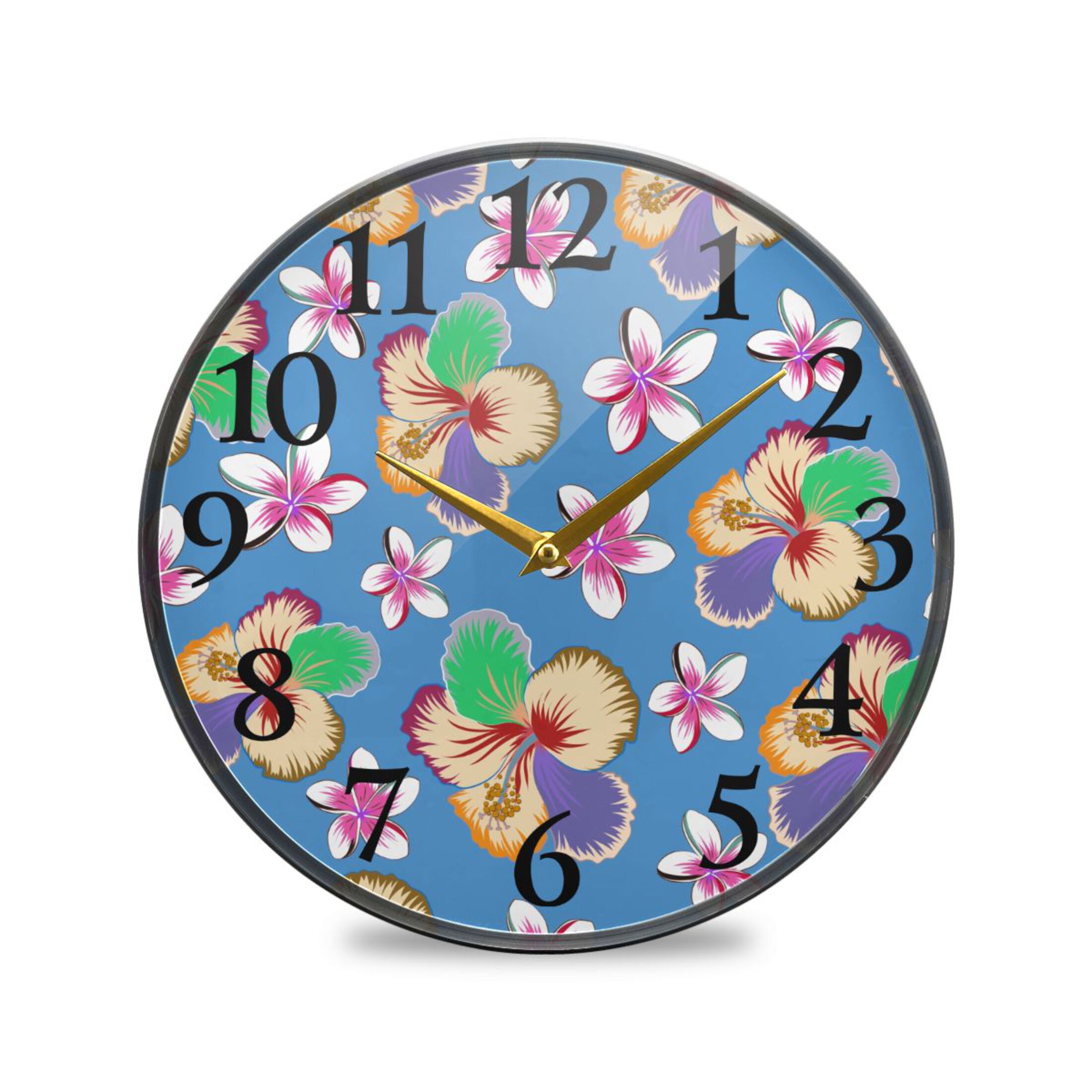 Hibiscus Flowers Floral Wall Clocks Battery Operated 11.9 Inch Round ...