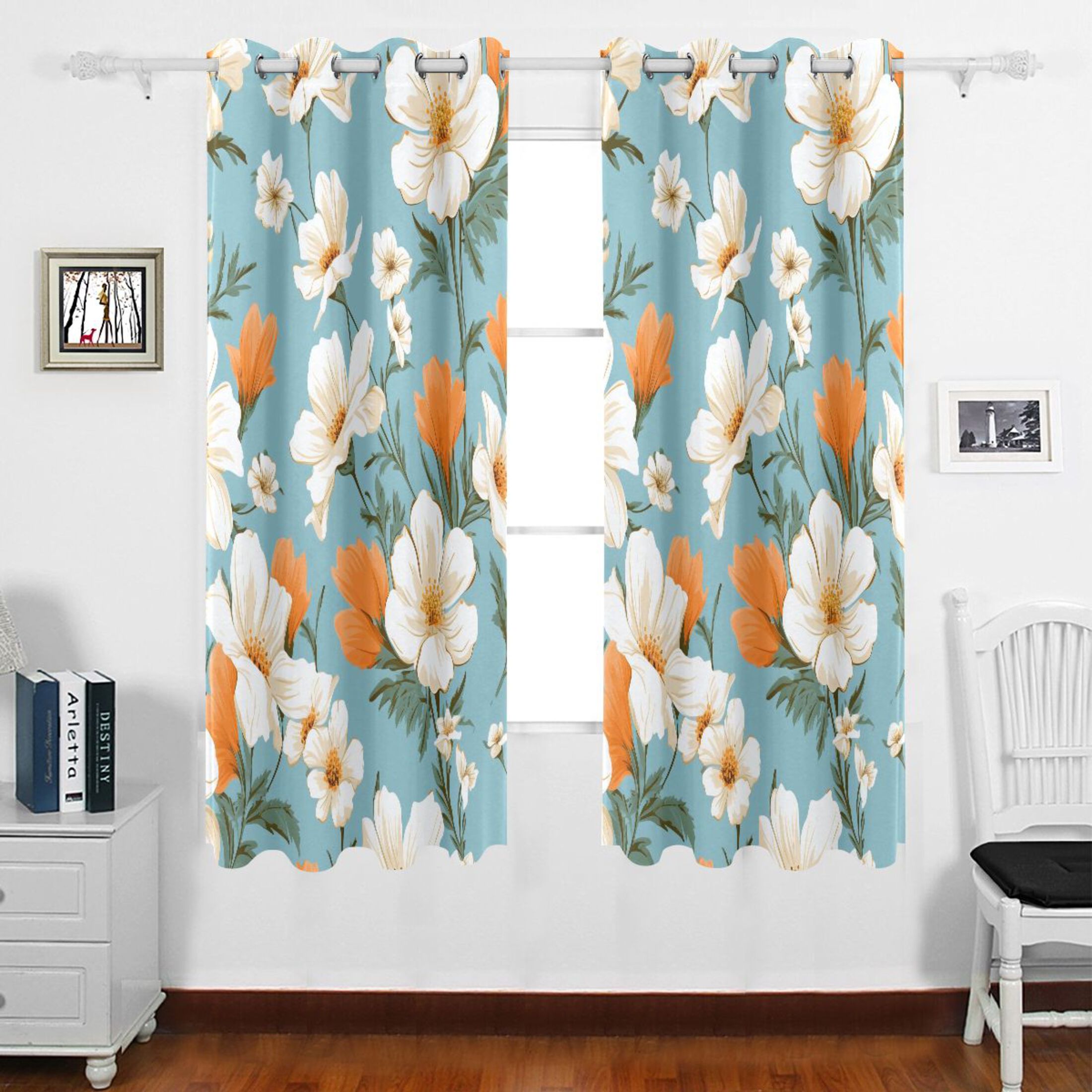 Hibiscus Flowers Grommet Blackout Curtains Thermal Insulated Window ...