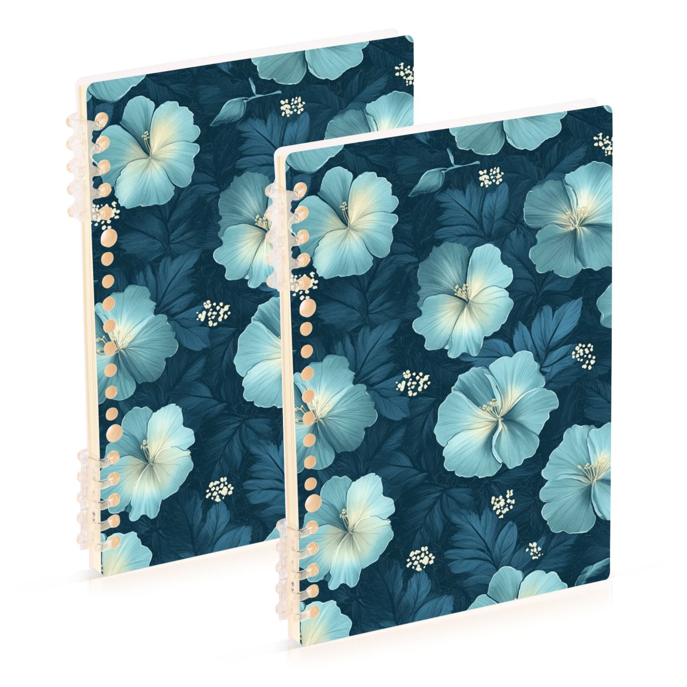 Hibiscus Flowers Leaves Notebook Detachable Coil Notebook Diary A5 Size 60 Pages 2 Pack ...