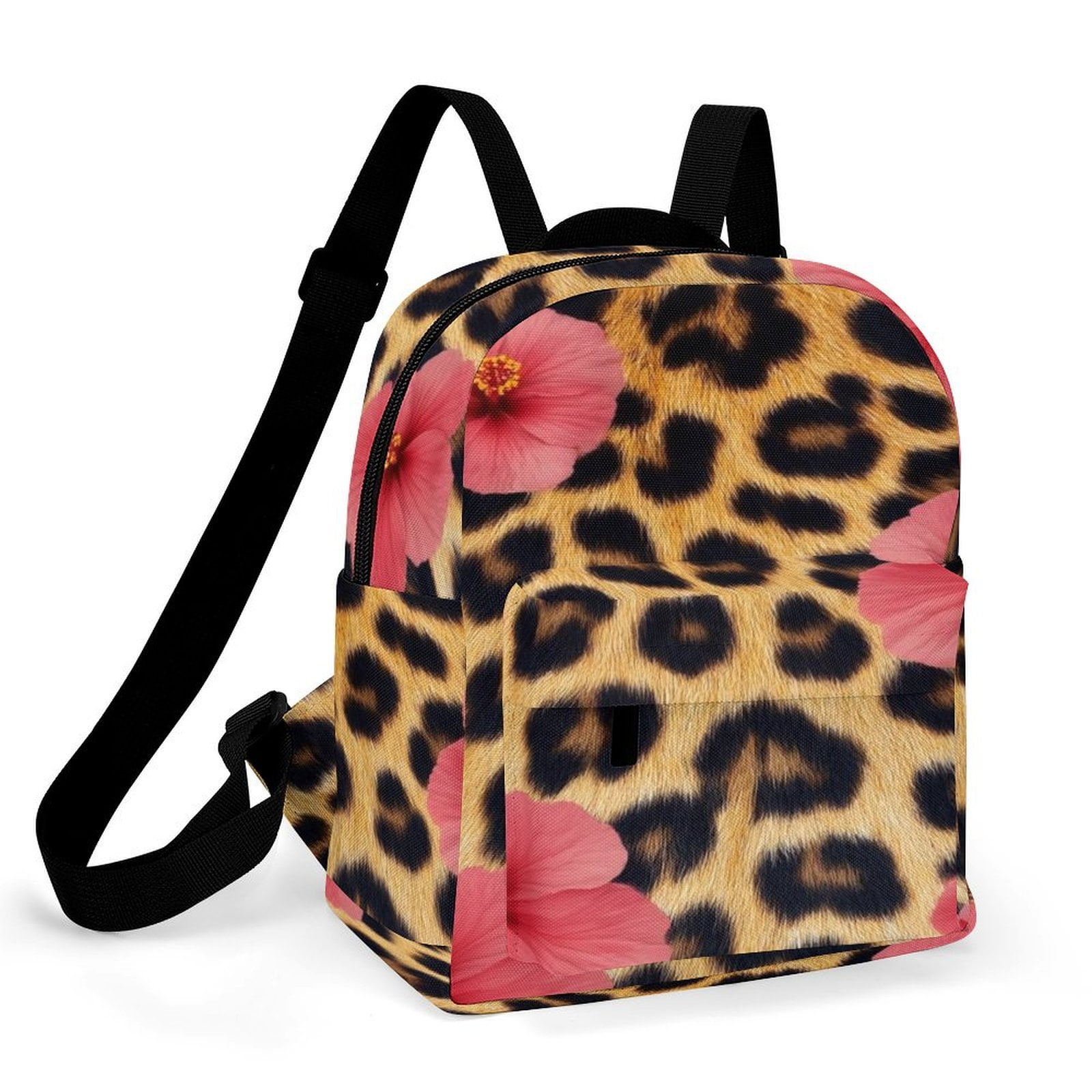 Hibiscus Flowers Leopard Print Background Small Backpack Cute Mini ...