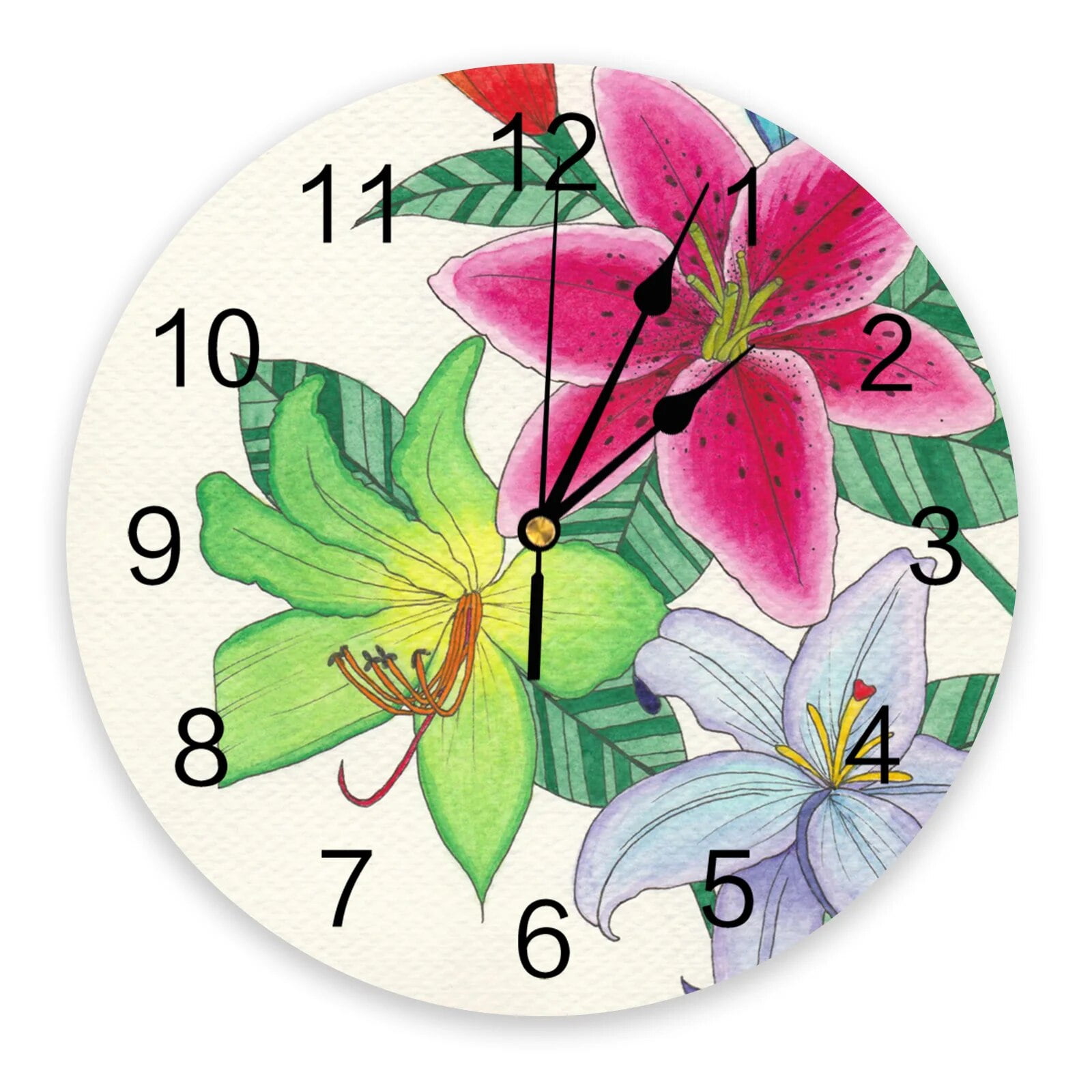 Hibiscus Flowers Wall Clock Large Modern Kitchen Dinning Round Wall ...