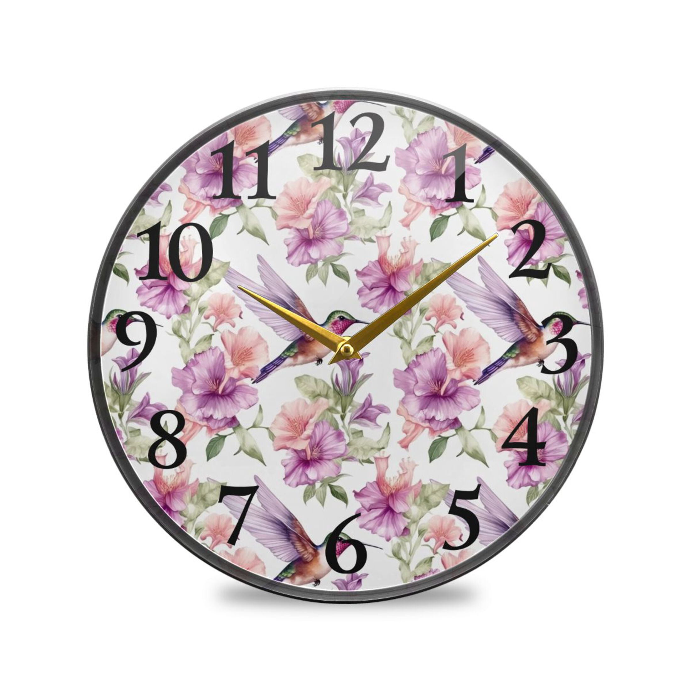 Hibiscus Flowers and Birds Wall Clocks Battery Operated 9.5 Inch Round ...