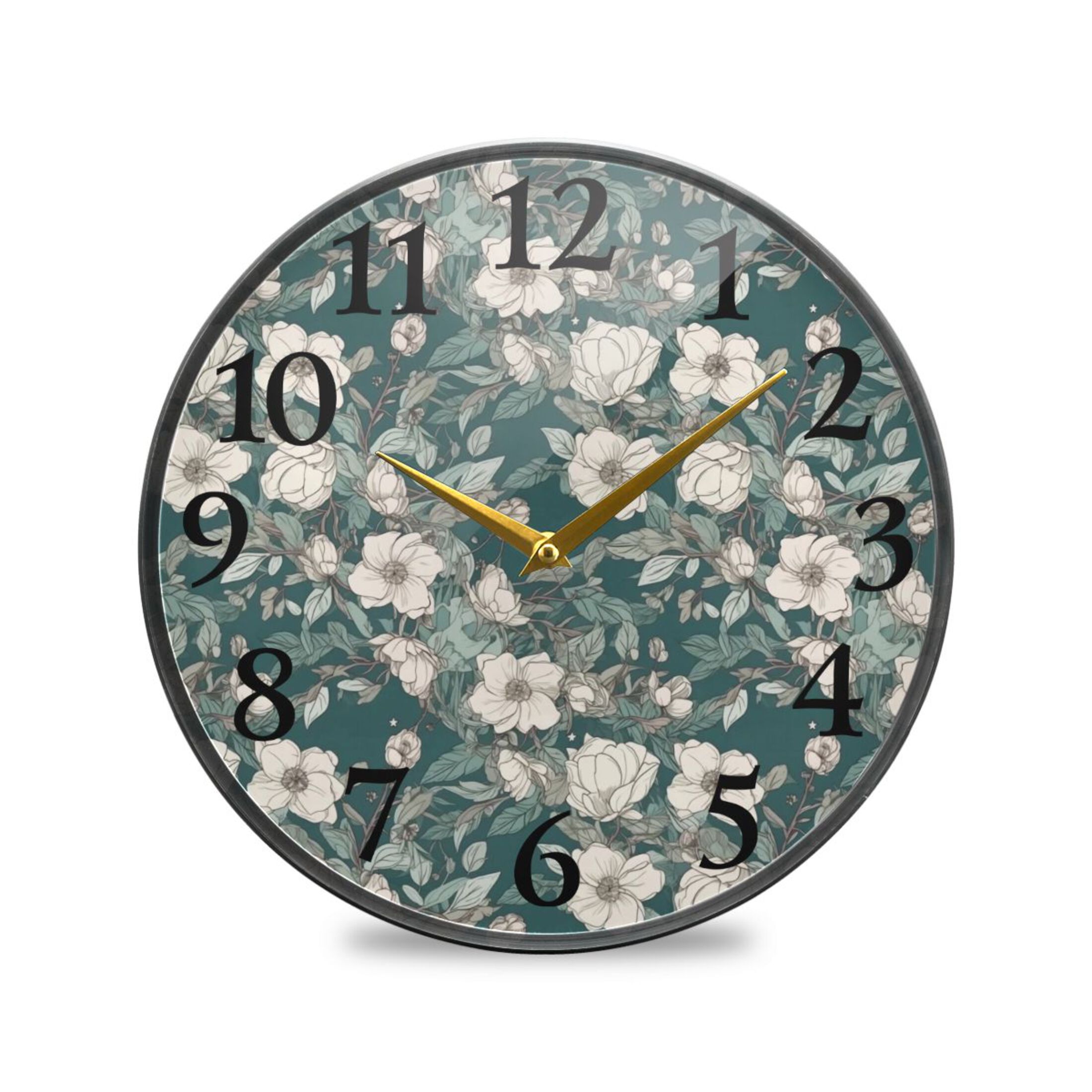 Hibiscus Flowers and Leaves Wall Clocks Battery Operated 9.5 Inch Round ...