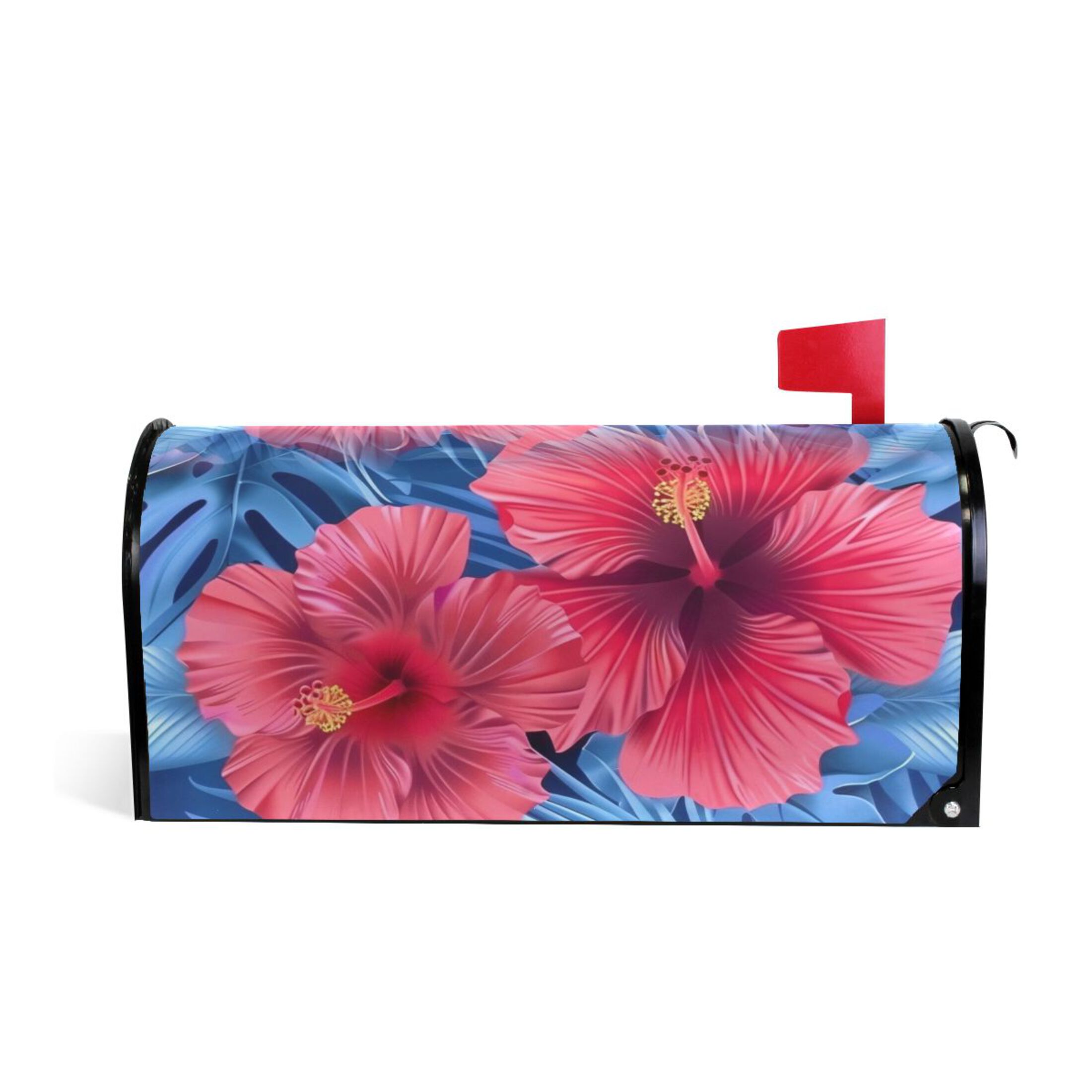 Hibiscus Flowers and Palm Leaves Mailbox Covers Magnetic Post Box Cover ...