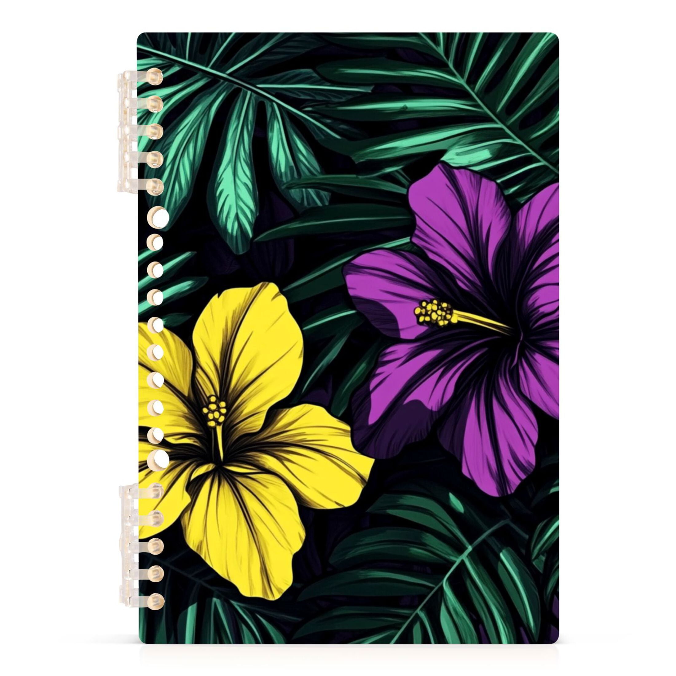 Hibiscus Flowers on Dark Lined Spiral Journal Notebook 60 Pages A5 ...