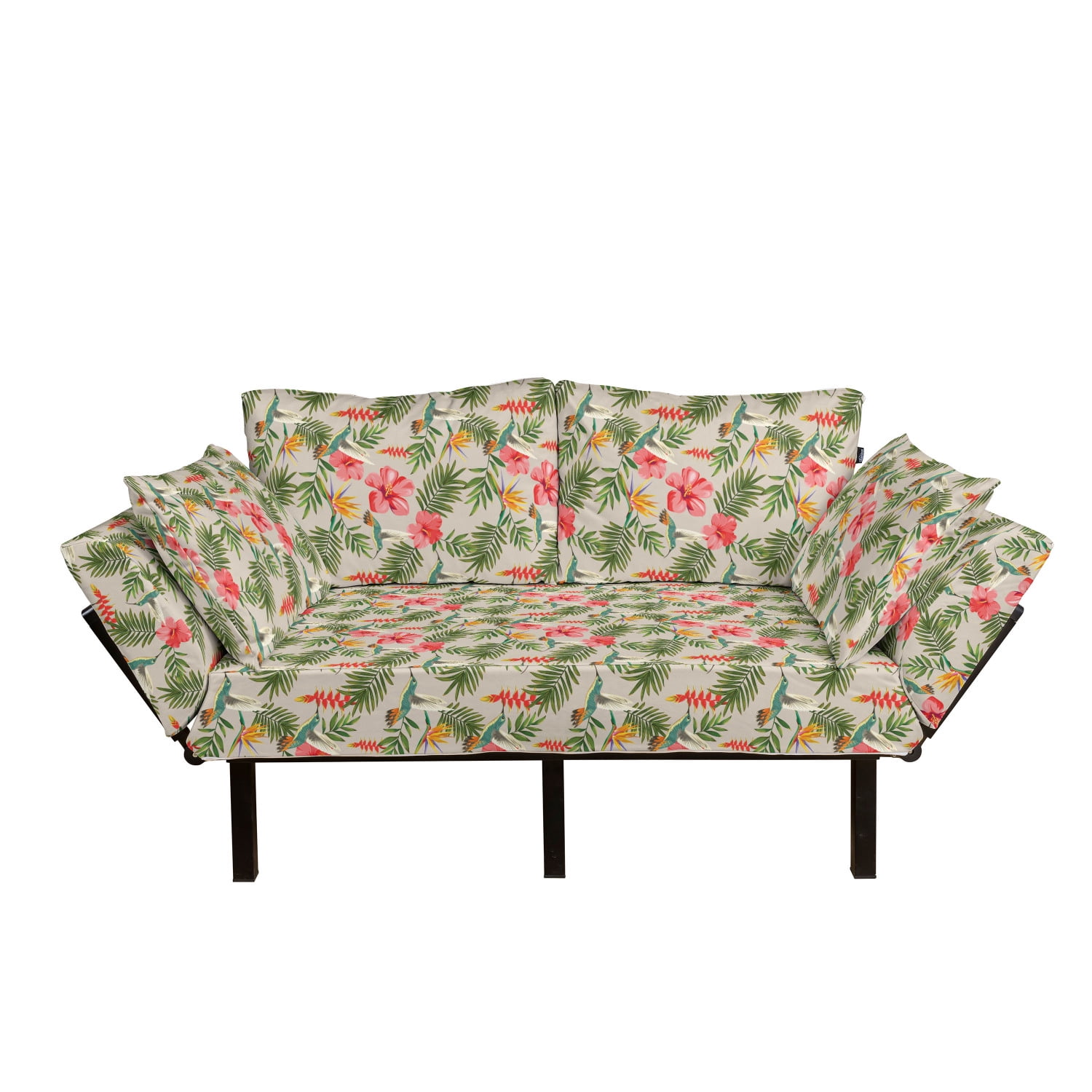 Hibiscus Futon Couch, Endemic Tropic Hummingbirds and Palm Leaves ...