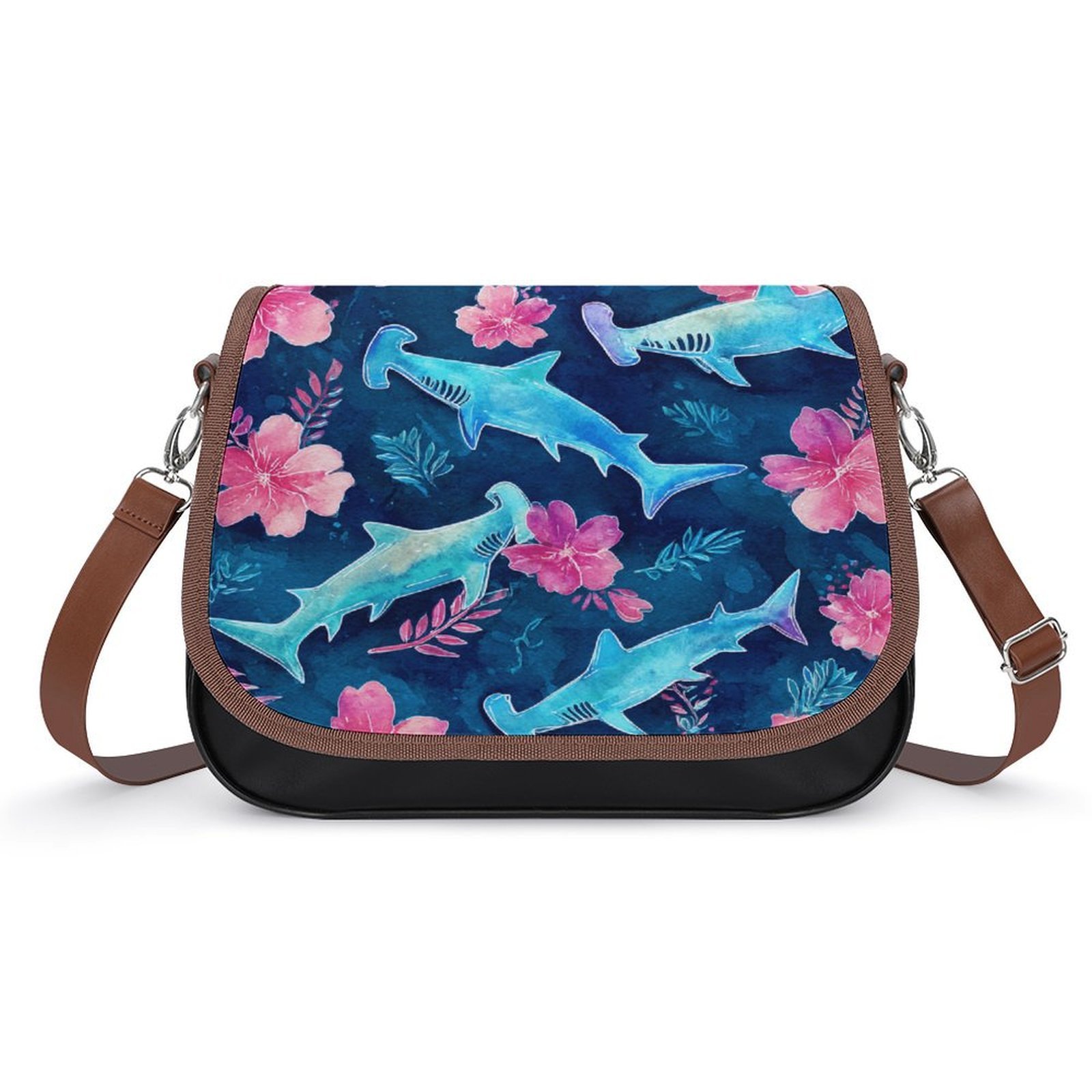 Hibiscus Hammerhead Shark Vintage Crossbody Bag For Women Medium ...