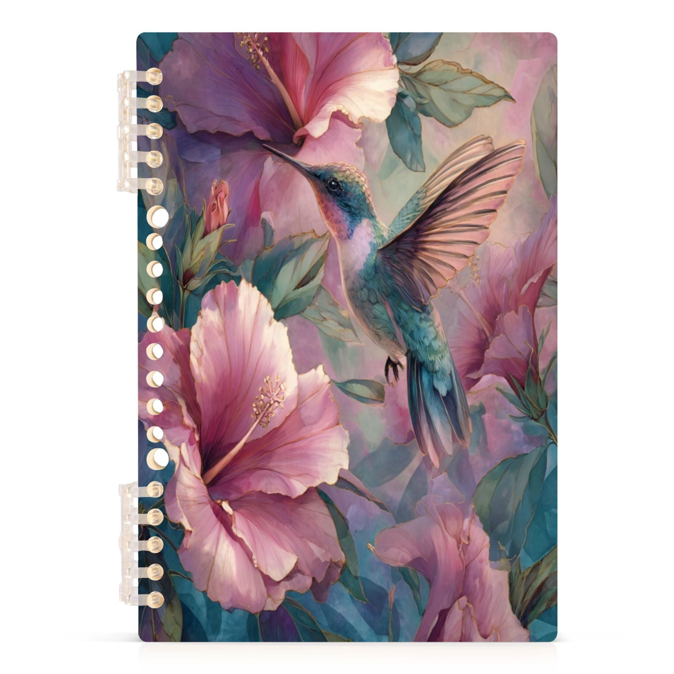Hibiscus Hummingbird Notebook College Horizontal Grid Paper Ink Spill ...