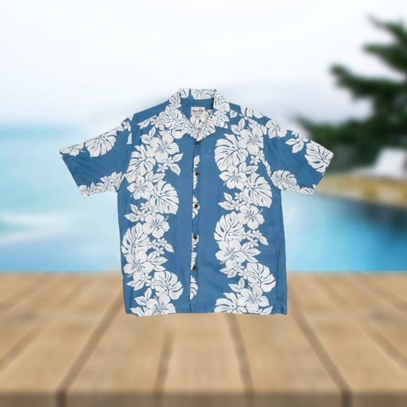 Hibiscus Monstera Panel Light Blue Rayon Men s Hawaiian Shirt - Walmart.com