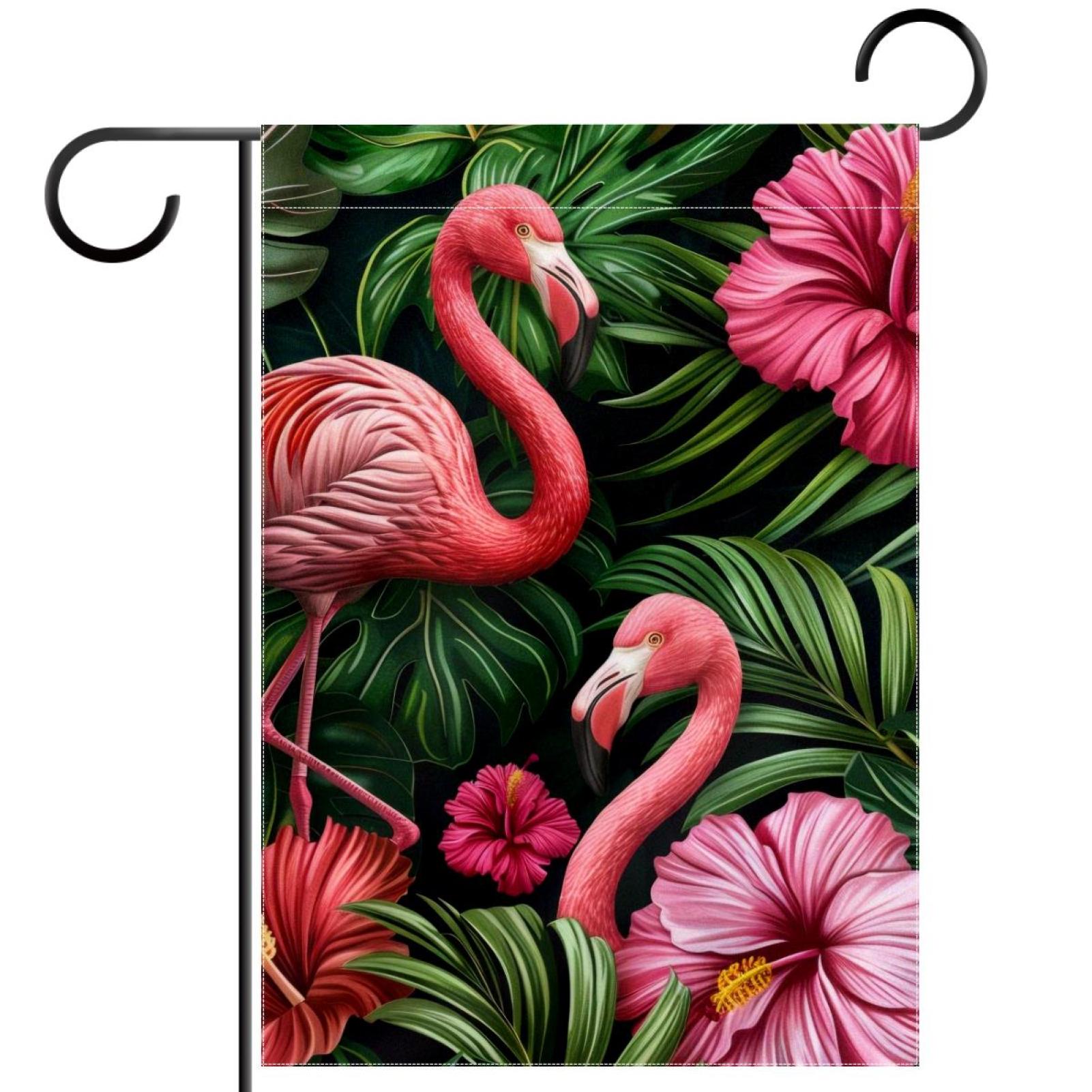 Hibiscus Orchid Flower Pink Flamingos Double Sided Garden Flag ...